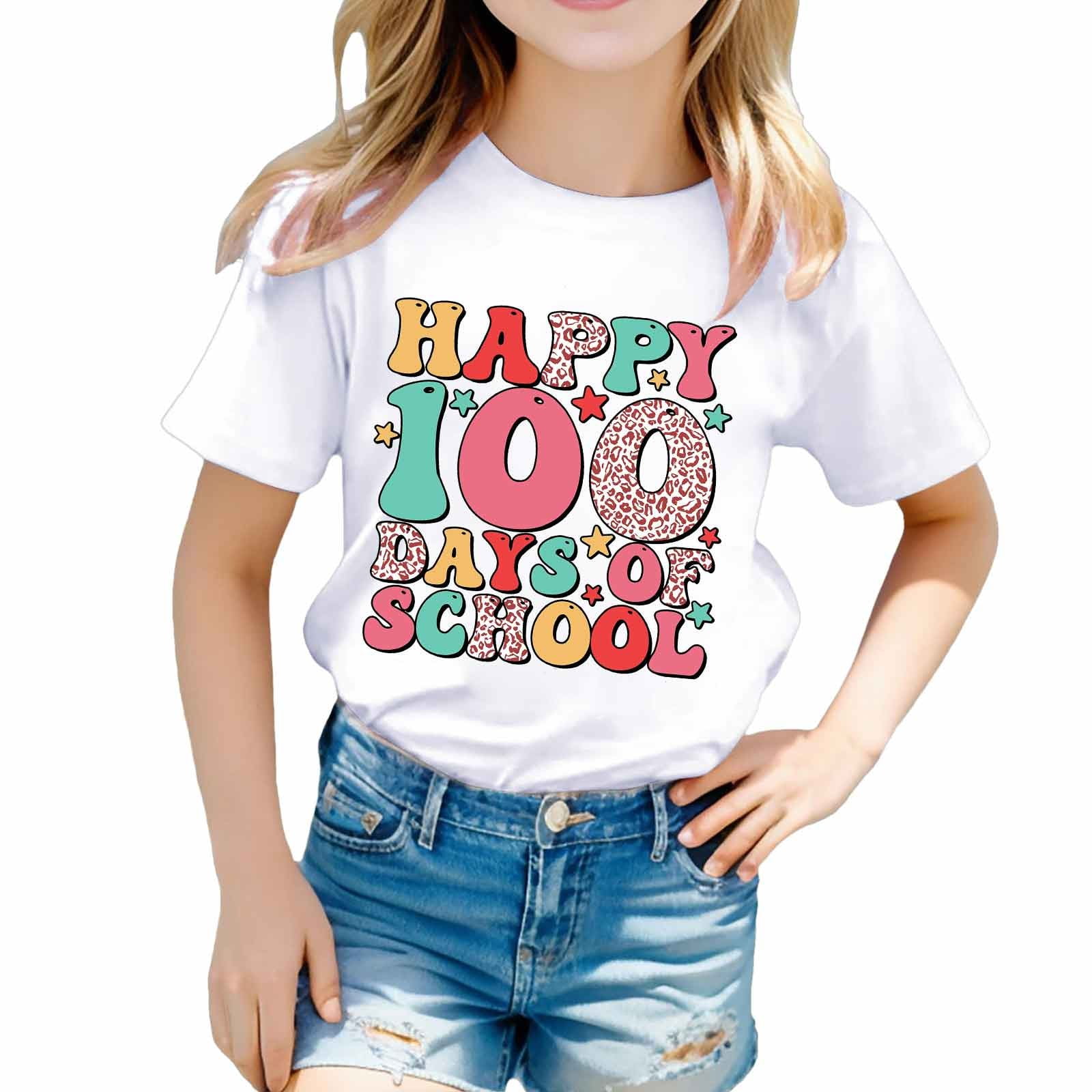 WOYY Big Girl's 100 Days of School T-Shirt Letter Print Short Sleeve ...
