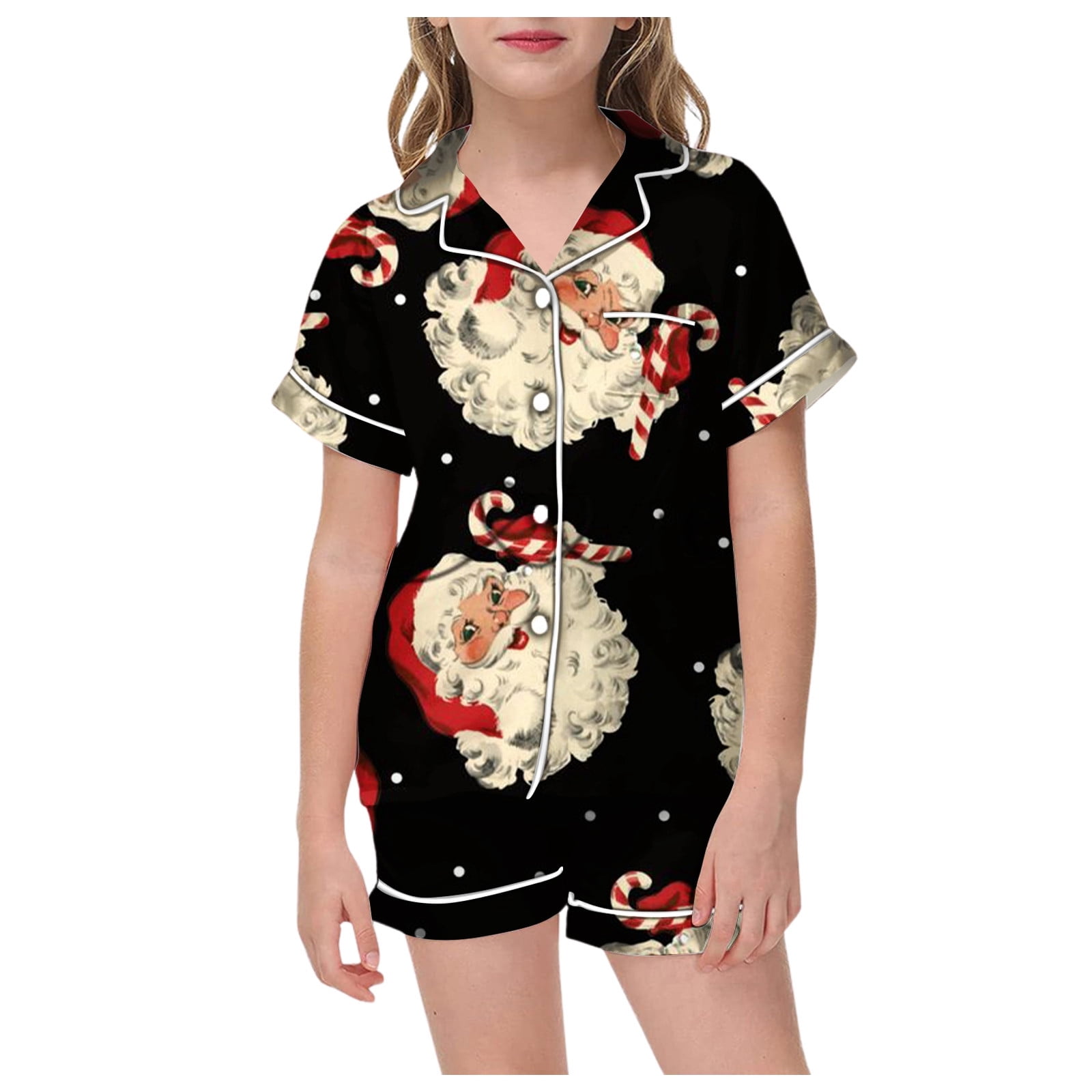WOYY Big Girl's Christmas Pajama Sets Santa Claus Prints Short Sleeve ...