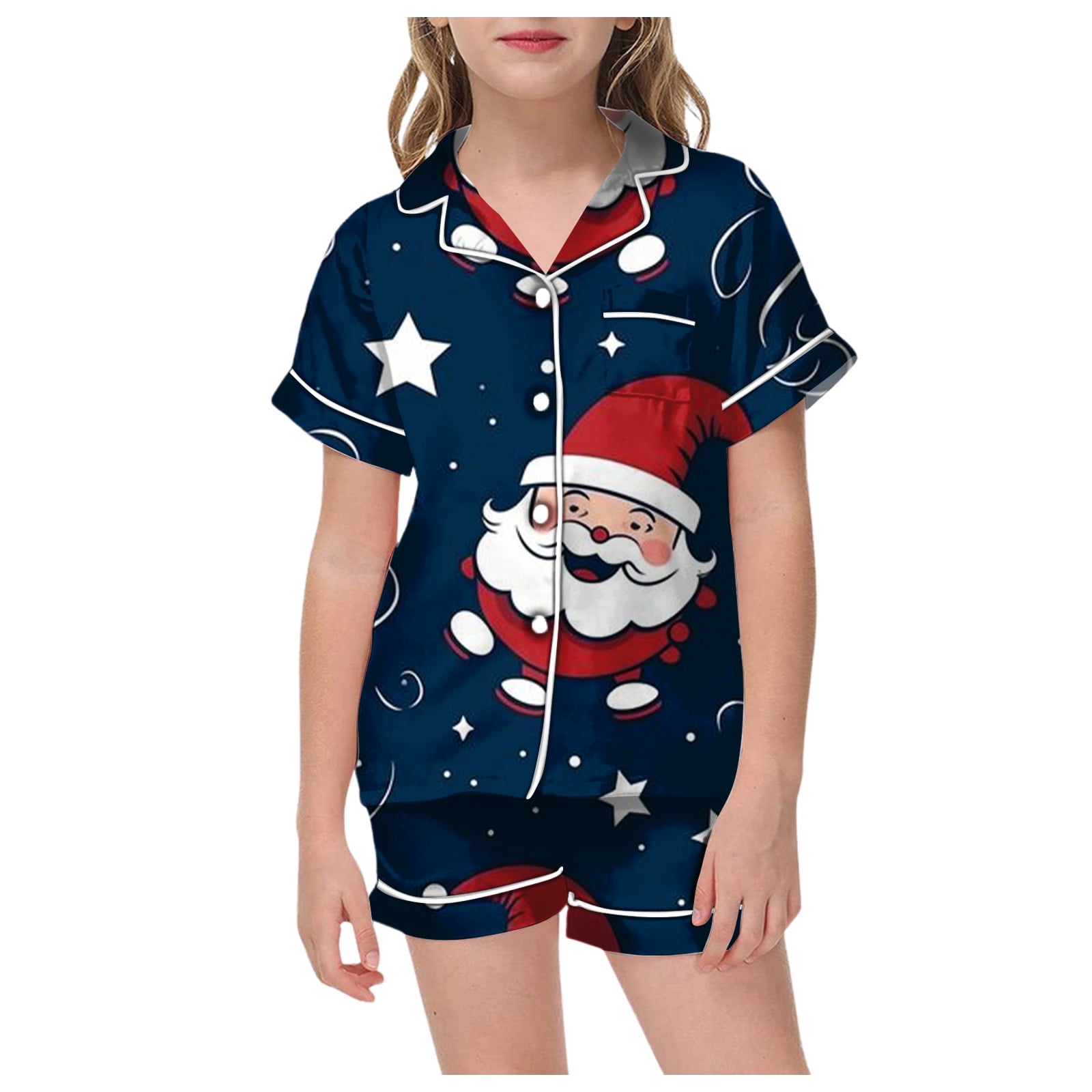 WOYY Big Girl's Christmas Pajama Sets Santa Claus Prints Short Sleeve ...