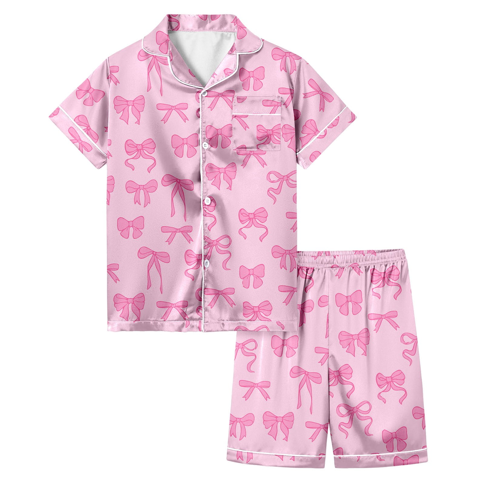 WOYY Big Girl's Pajamas Bowknot Prints Satin Kids Sleepwear Outfits,2 ...