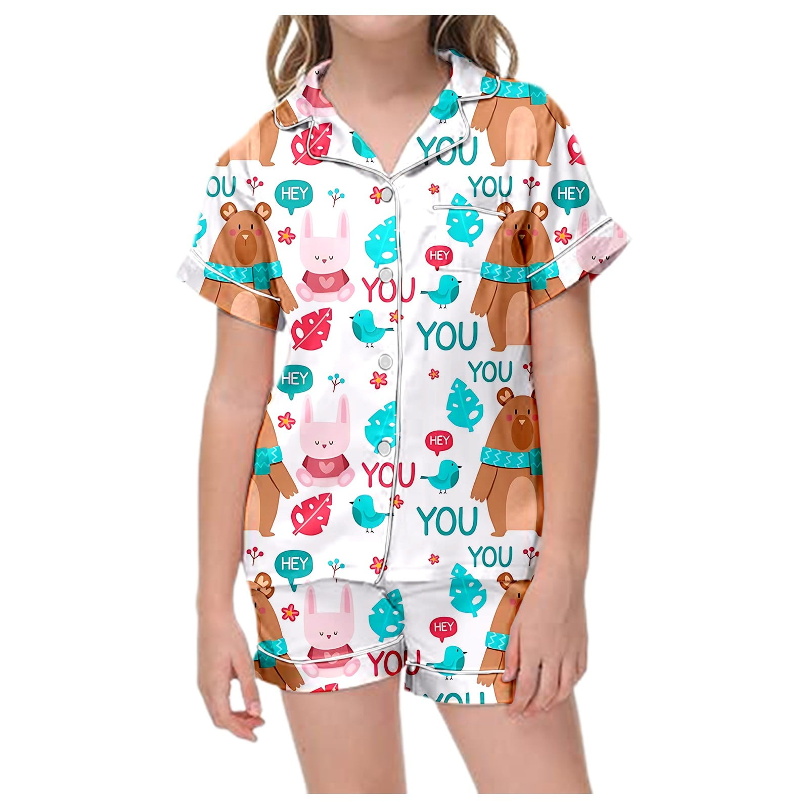 WOYY Big Girl's Pajamas Silk Satin Cartoon Loungewear Pj's Set, 2-Piece ...