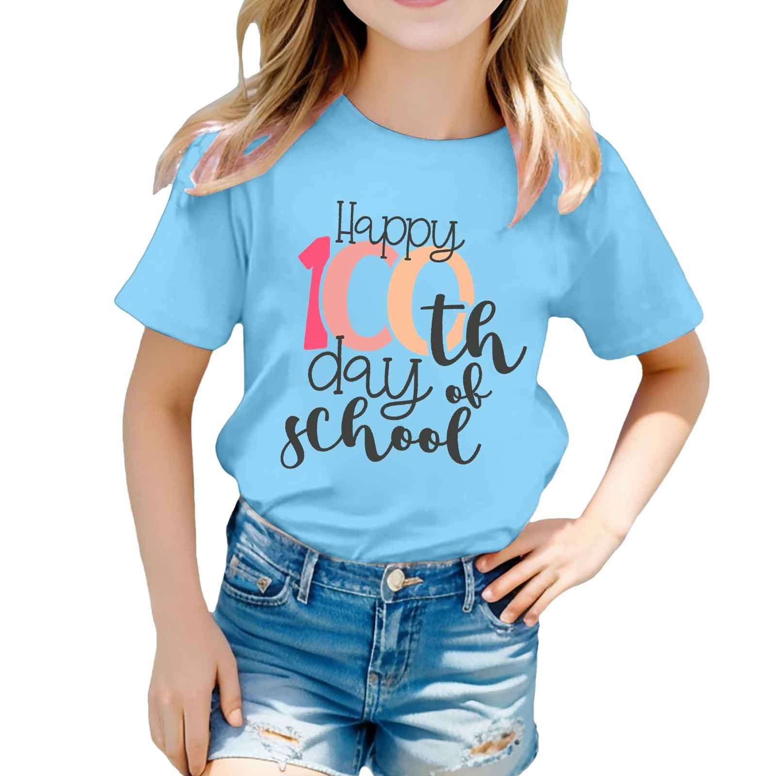 WOYY Big Girls 100 Days of School Shirt Letter Print Short Sleeve ...