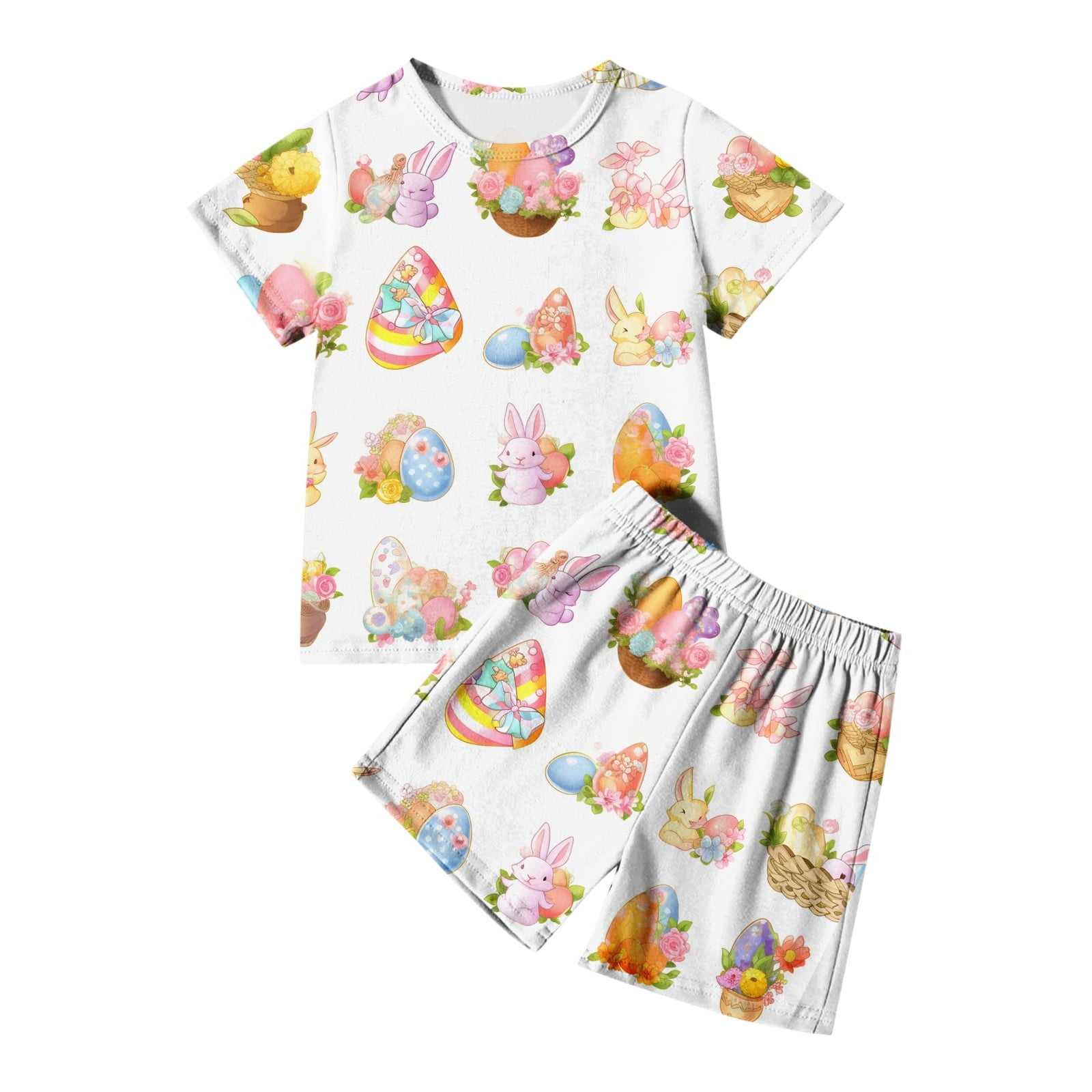 WOYY Big Girls 2-Piece Easter Pajamas Snug-Fit Sleepwear Cartoon Short ...
