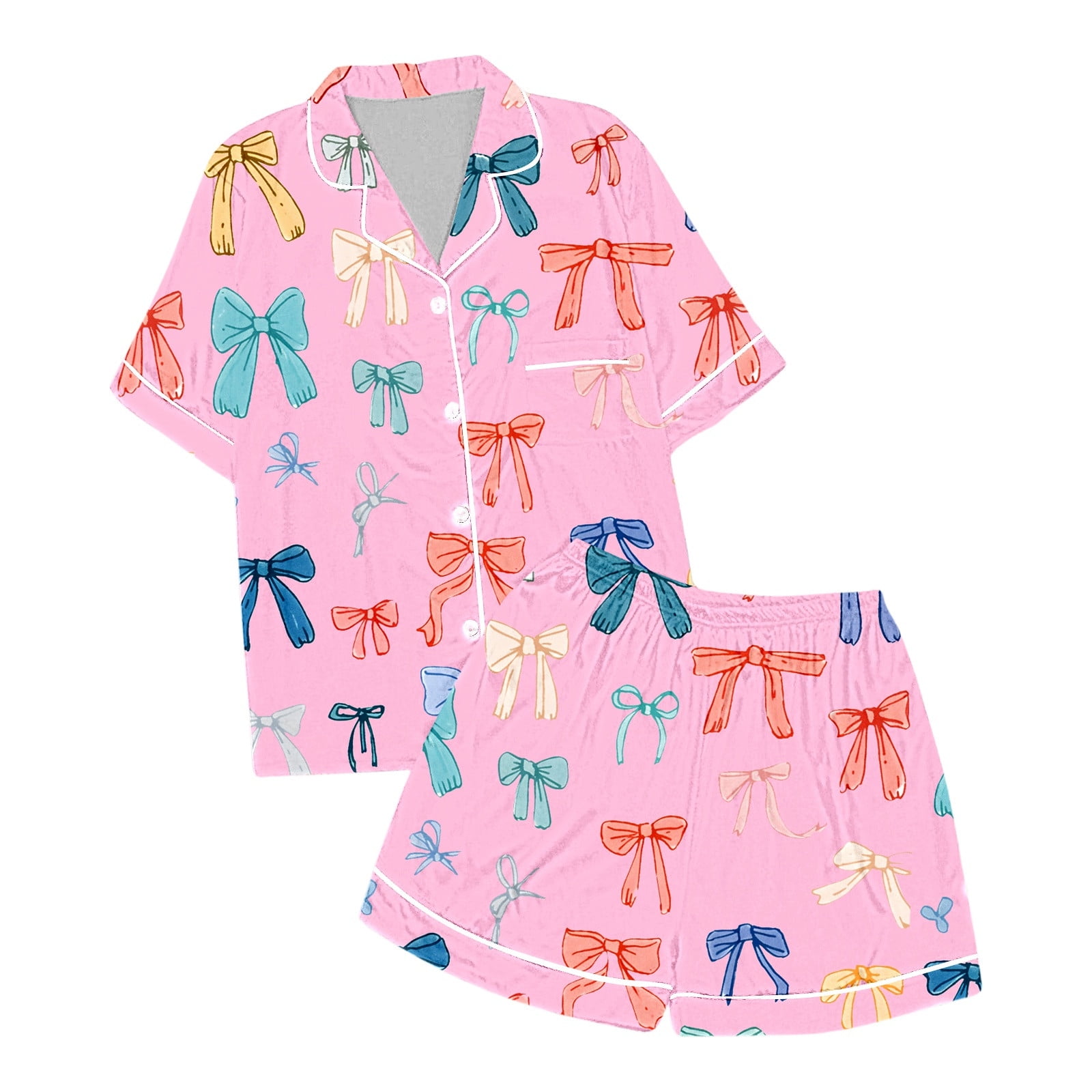 WOYY Big Girls Bow Prints Short Sleeve Top and Shorts Pajamas Sleepwear ...