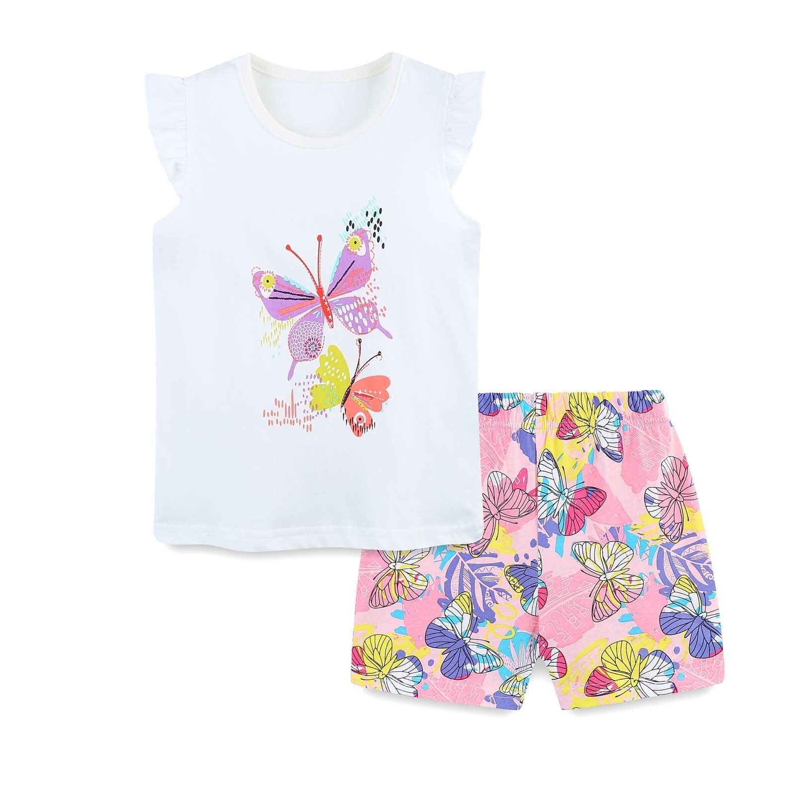 WOYY Big Girls Clothing Set Sleeveless Butterfly Print Top and Shorts ...
