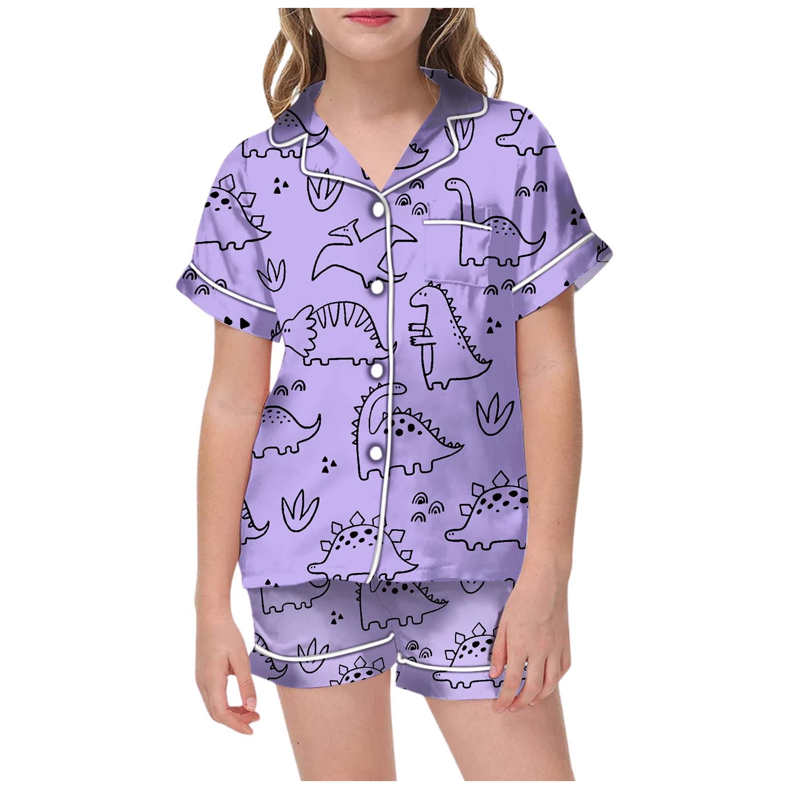 WOYY Big Girls DIY Hand Painted Pajamas Cute Cartoon Dinosaur Print ...