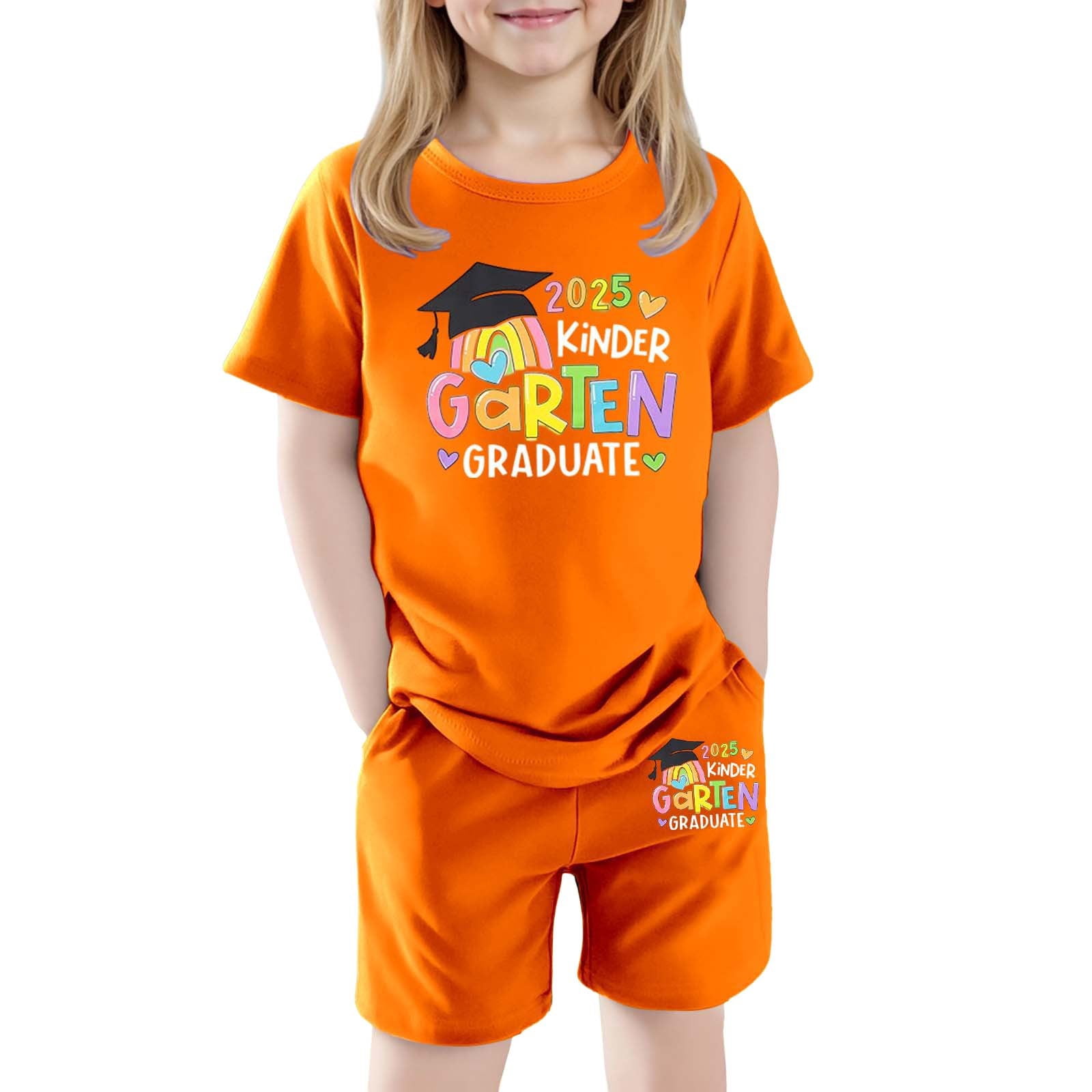 WOYY Big Girls Graduation Short Sleeve T-Shirt Shorts Outfits Summer ...