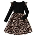 WOYY Big Girls Leopard Long Sleeve Dress Casual Knit Ribbed Contrast ...