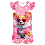 WOYY Big Girls Nightgown Cute Cartoon Print Ruffle Summer Sleepwear ...