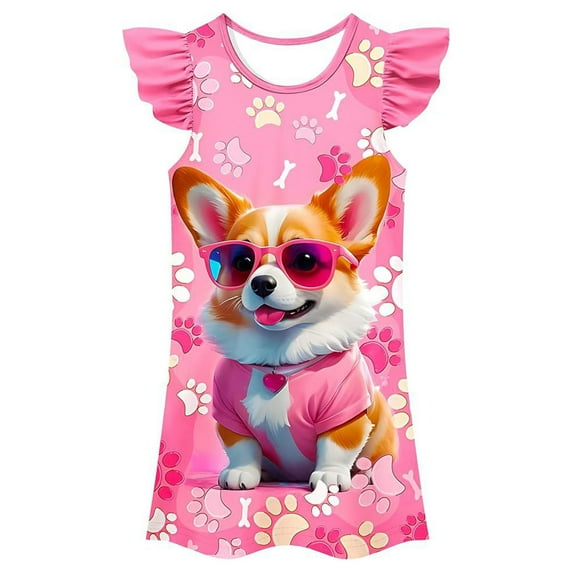 WOYY Big Girls Nightgown Cute Cartoon Print Ruffle Summer Sleepwear ...