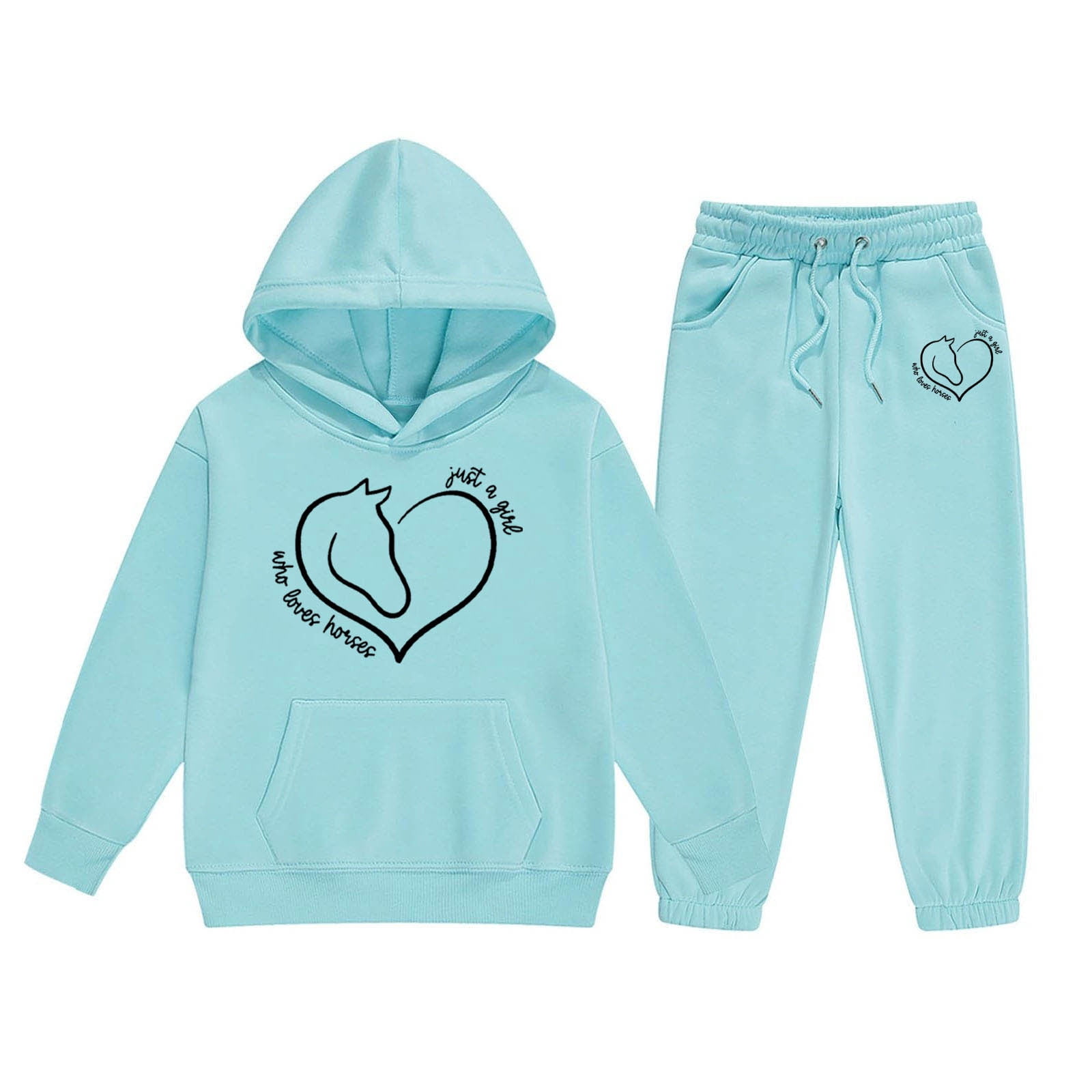 WOYY Big Girls Outfit Set Horse Graphic Fleece Hoodie Jogger Pants Suit ...