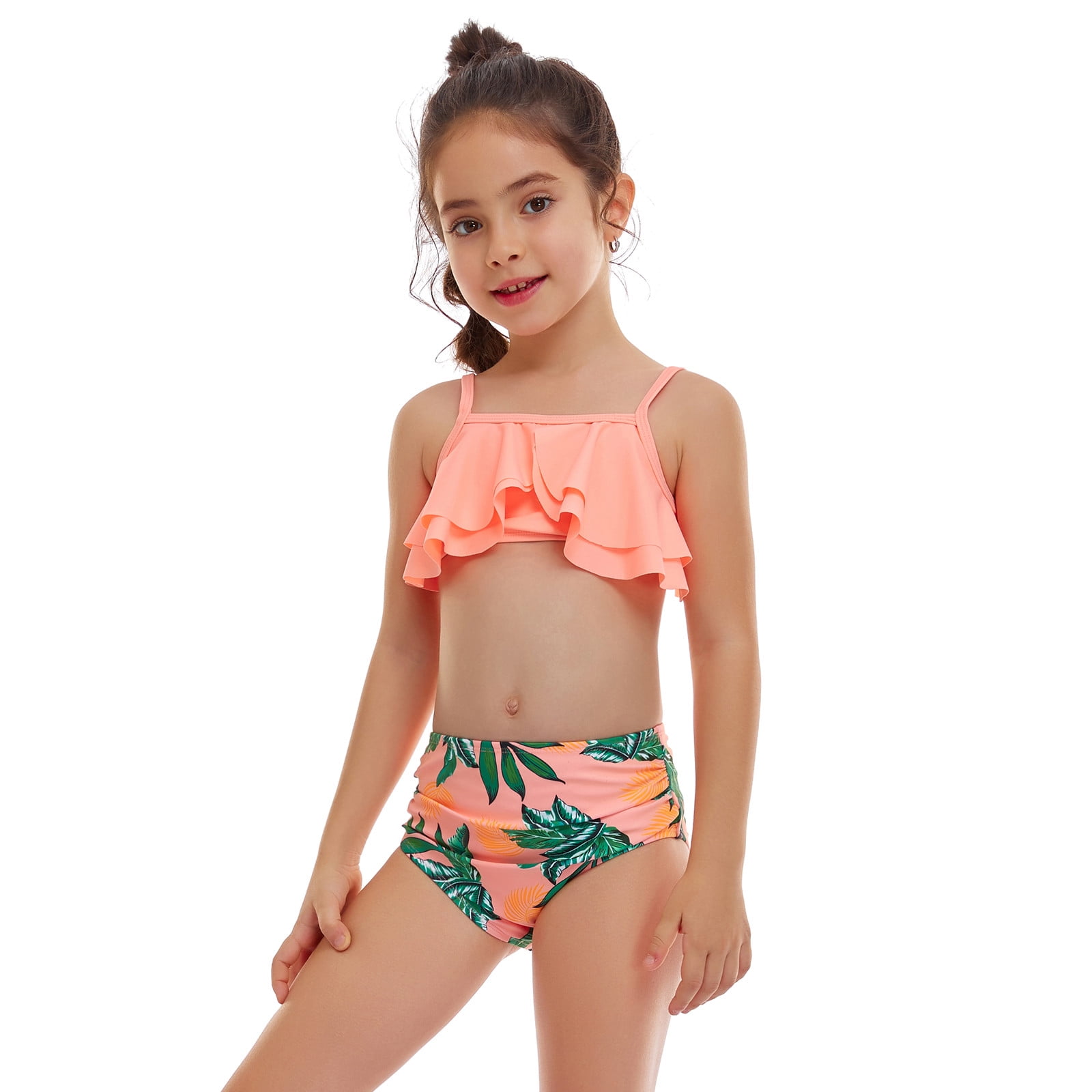 WOYY Big Girls Ruffle Bikini Swimsuit Bathing Suit Swimwear with UPF50+, 2-Piece - Walmart.com