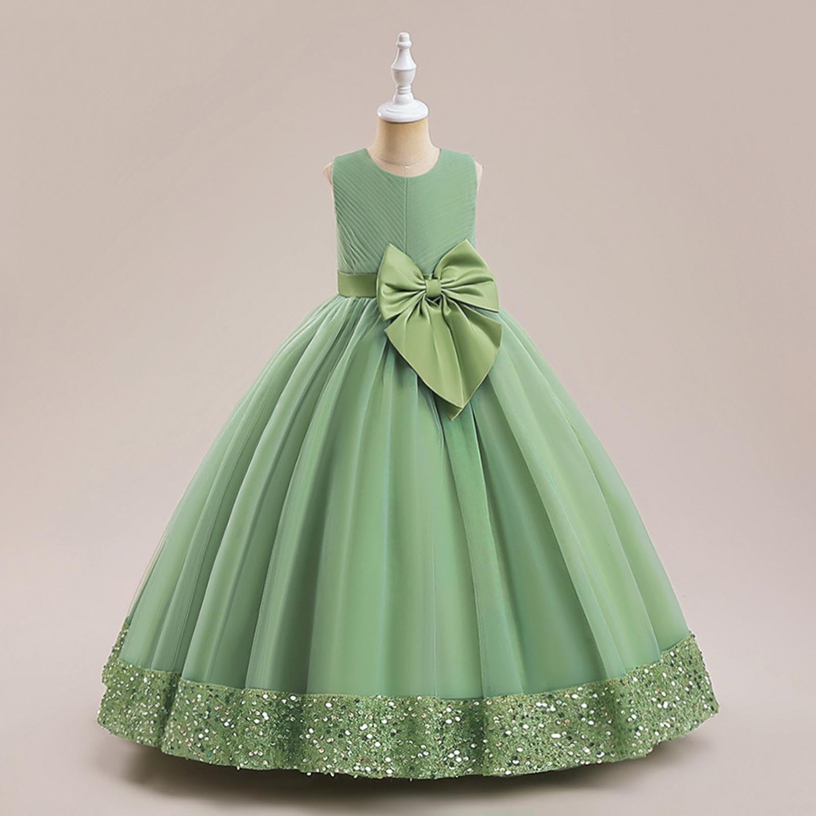 WOYY Big Girls Sequin Bow Birthday Wedding Party Maxi Dress Pageant ...
