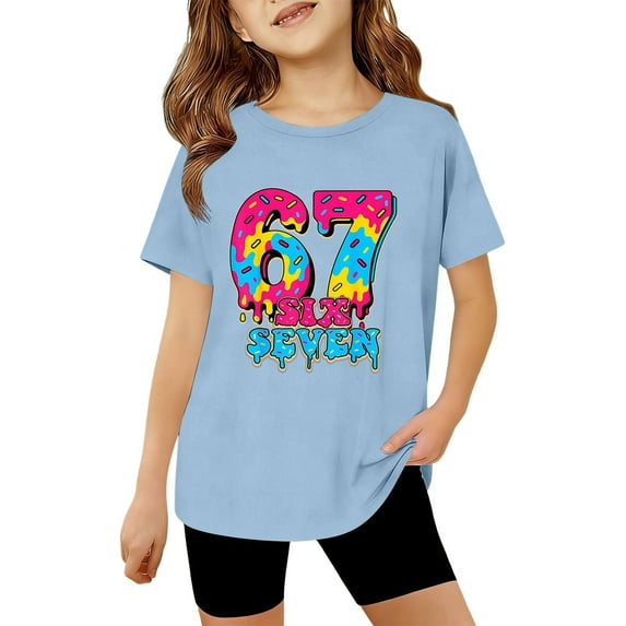 WOYY Big Girls Short Sleeve T Shirt Six Seven Print Loose Soft T-Shirt ...