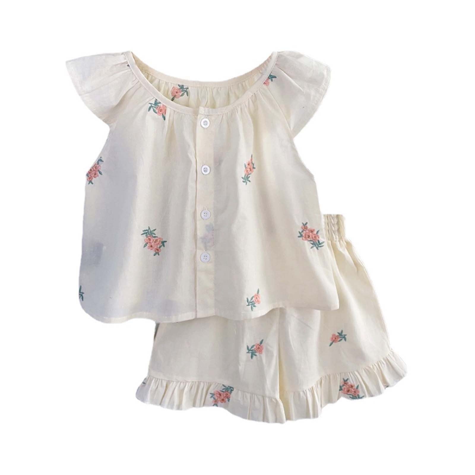WOYY Big Girls Summer Outfits Flower Embroidery Blouse Ruffle Shorts Set, Sizes 1-8 - Walmart.com