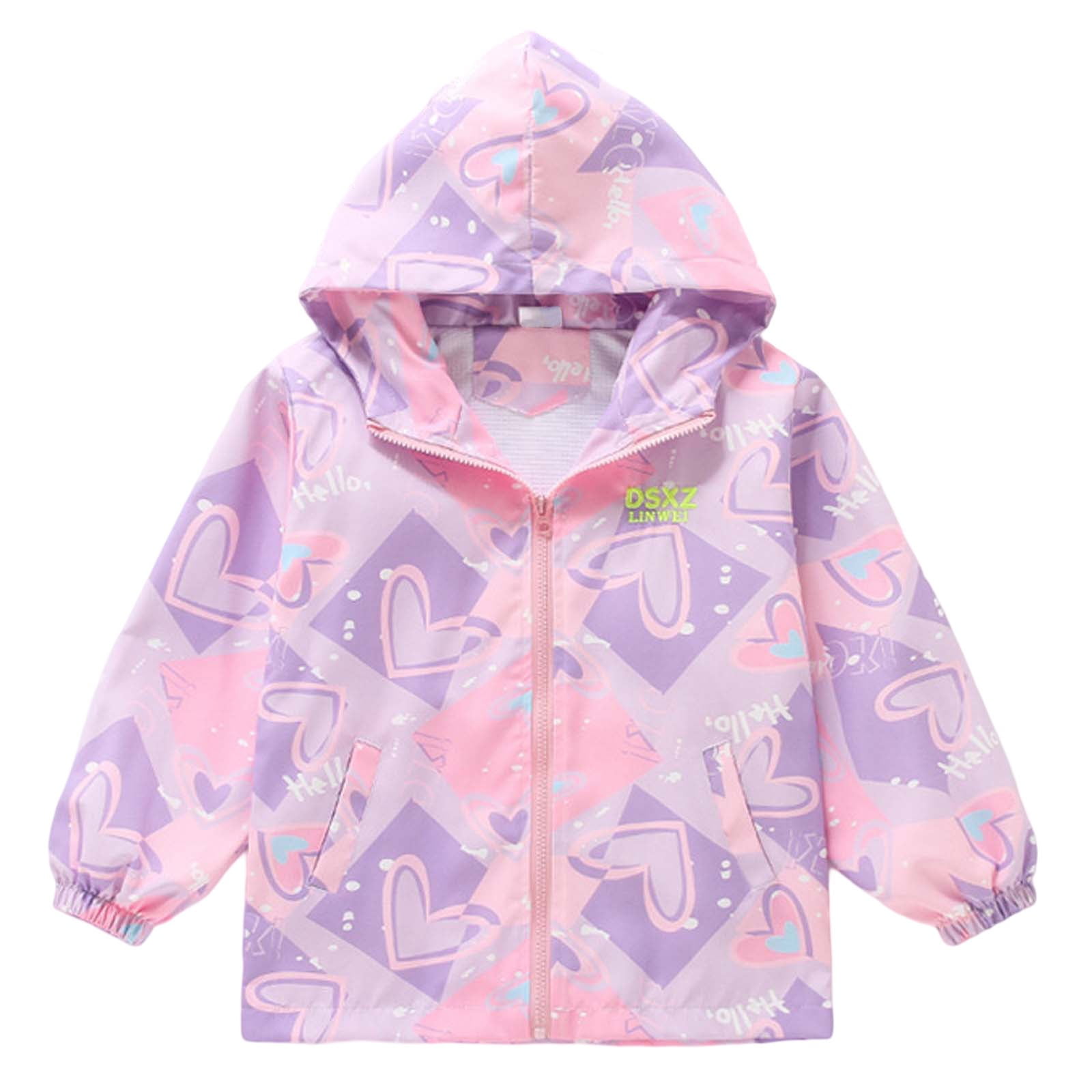 WOYY Big Girls Windbreaker Lightweight Zipper Jacket Hooded Outerwear ...