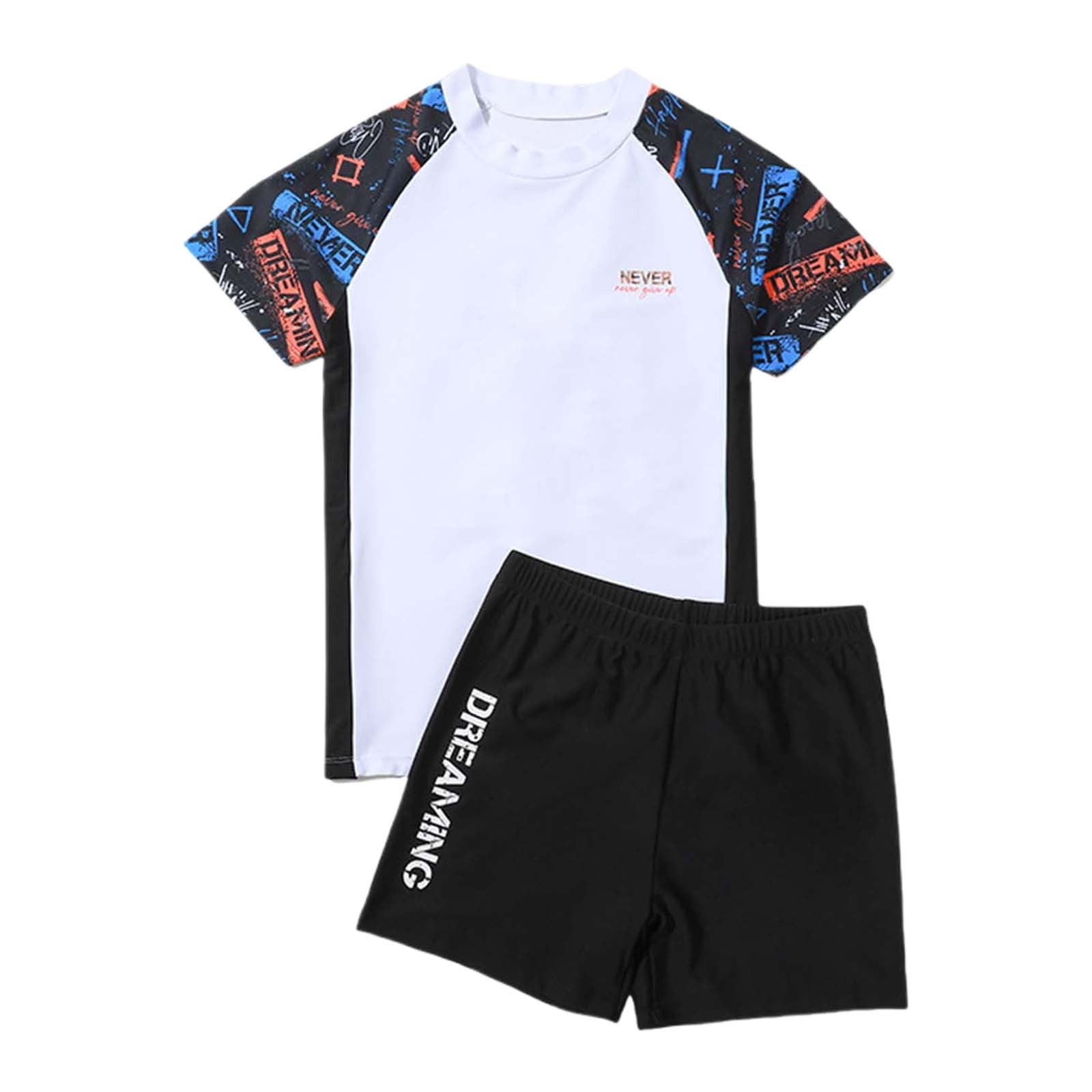 WOYY Boys 2-Piece Swimsuit Short Sleeve Rash Guard Shorts UPF 50 ...