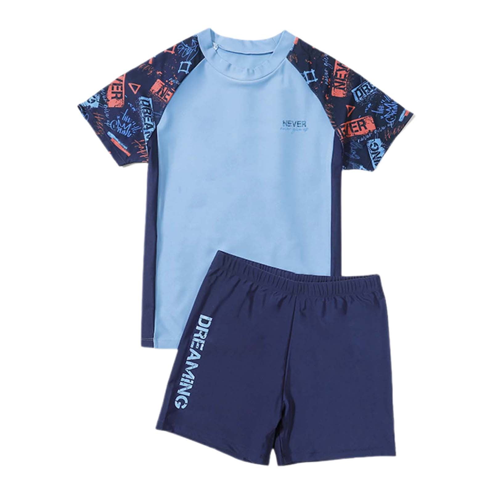 WOYY Boys 2-Piece Swimsuit Short Sleeve Rash Guard Shorts UPF 50 ...