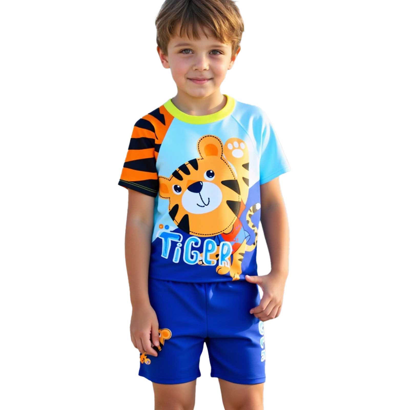 WOYY Boys 3-Piece Swimsuit Cartoon Tiger Print Rash Guard Swim Trunks ...