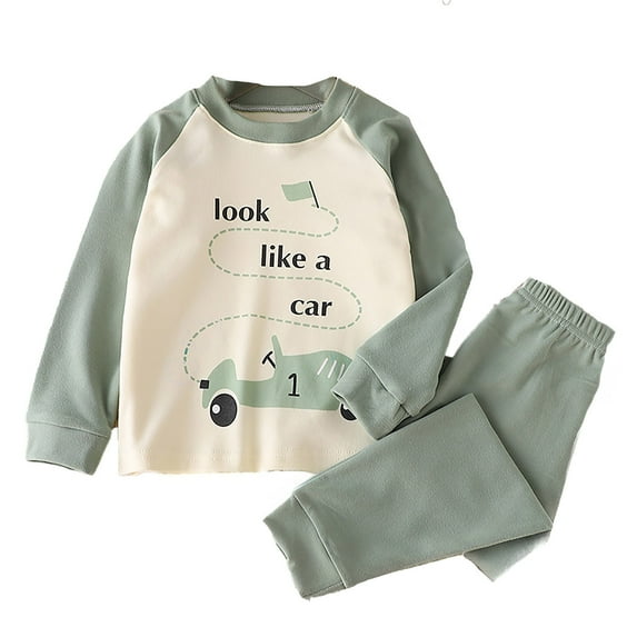 WOYY Boys Girls Fleece Pajamas Cartoon Print Long Sleeve Top Pants ...