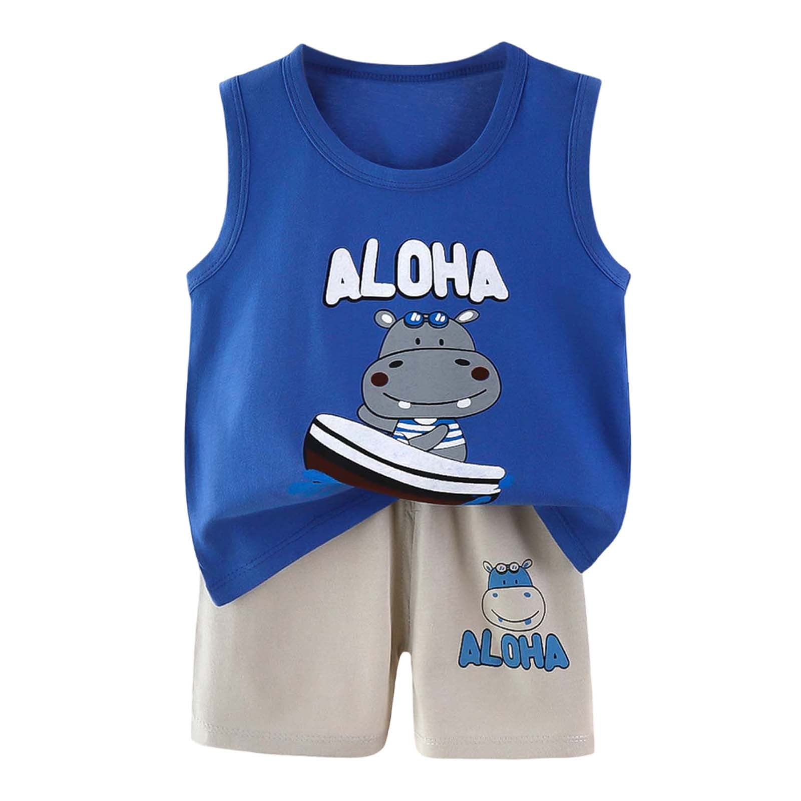 WOYY Boys Summer Clothes Set Cartoon Print Sports Tank Top Shorts ...