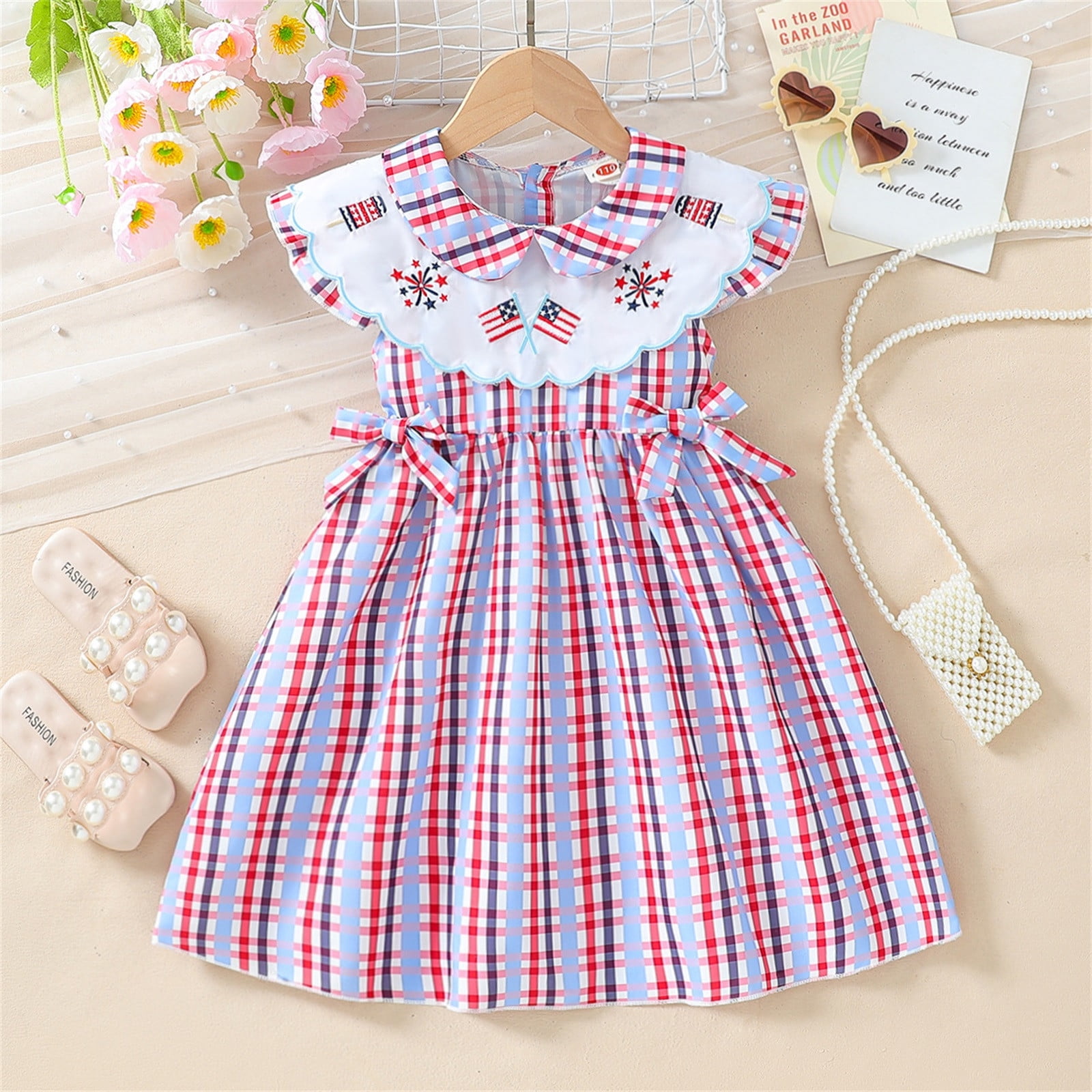 WOYY Girl's Independence Day Dress 4Th of July Peter Pan Collar ...
