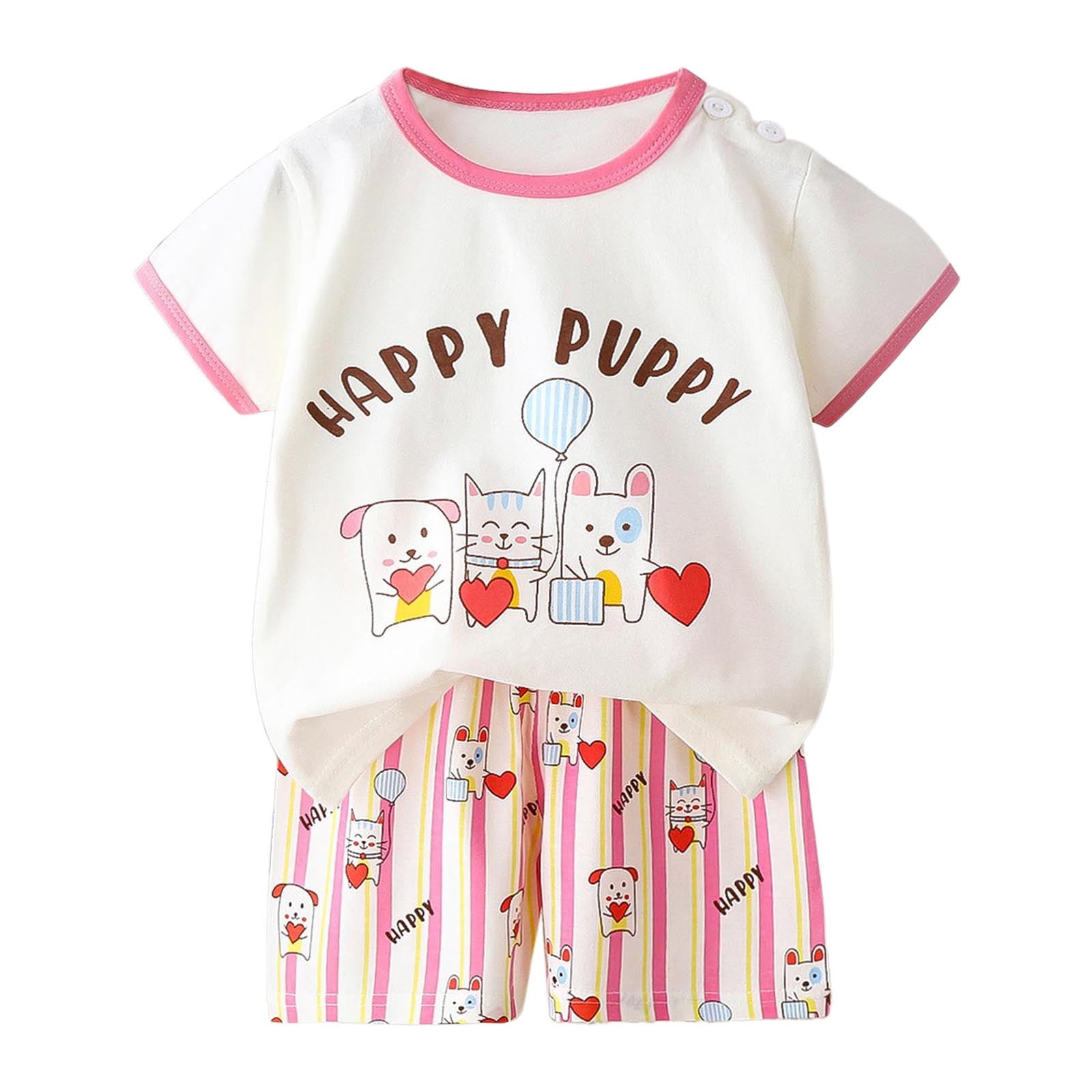 WOYY Girls Boys Summer Clothes Set Cartoon Short Sleeve T-Shirt Shorts ...