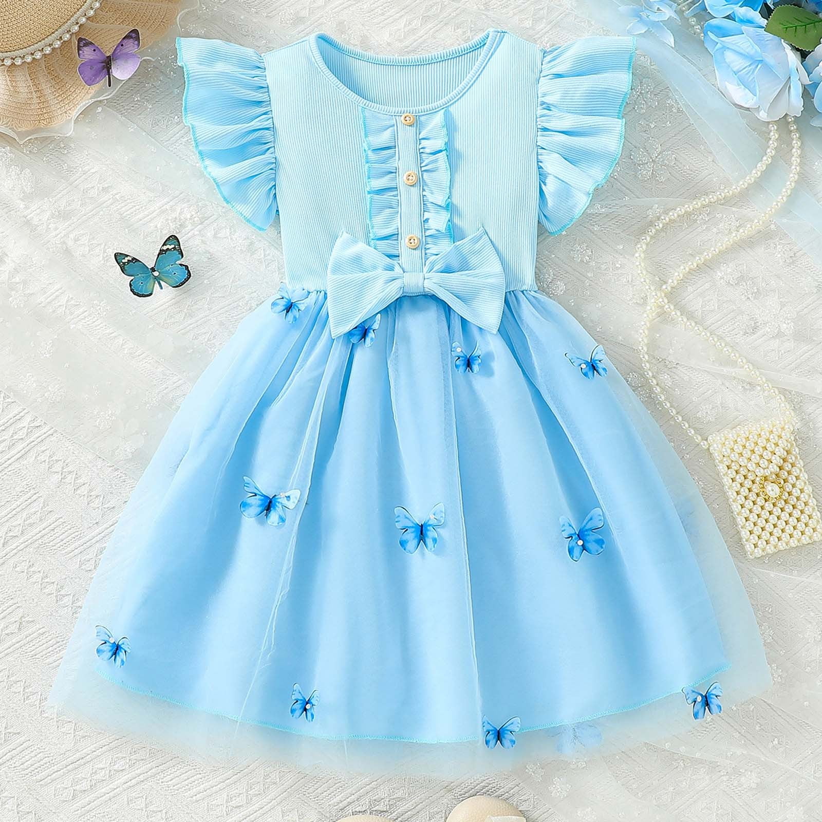 WOYY Girls Butterfly Print Mesh Tutu Dress with Flutter Sleeves, Sizes ...