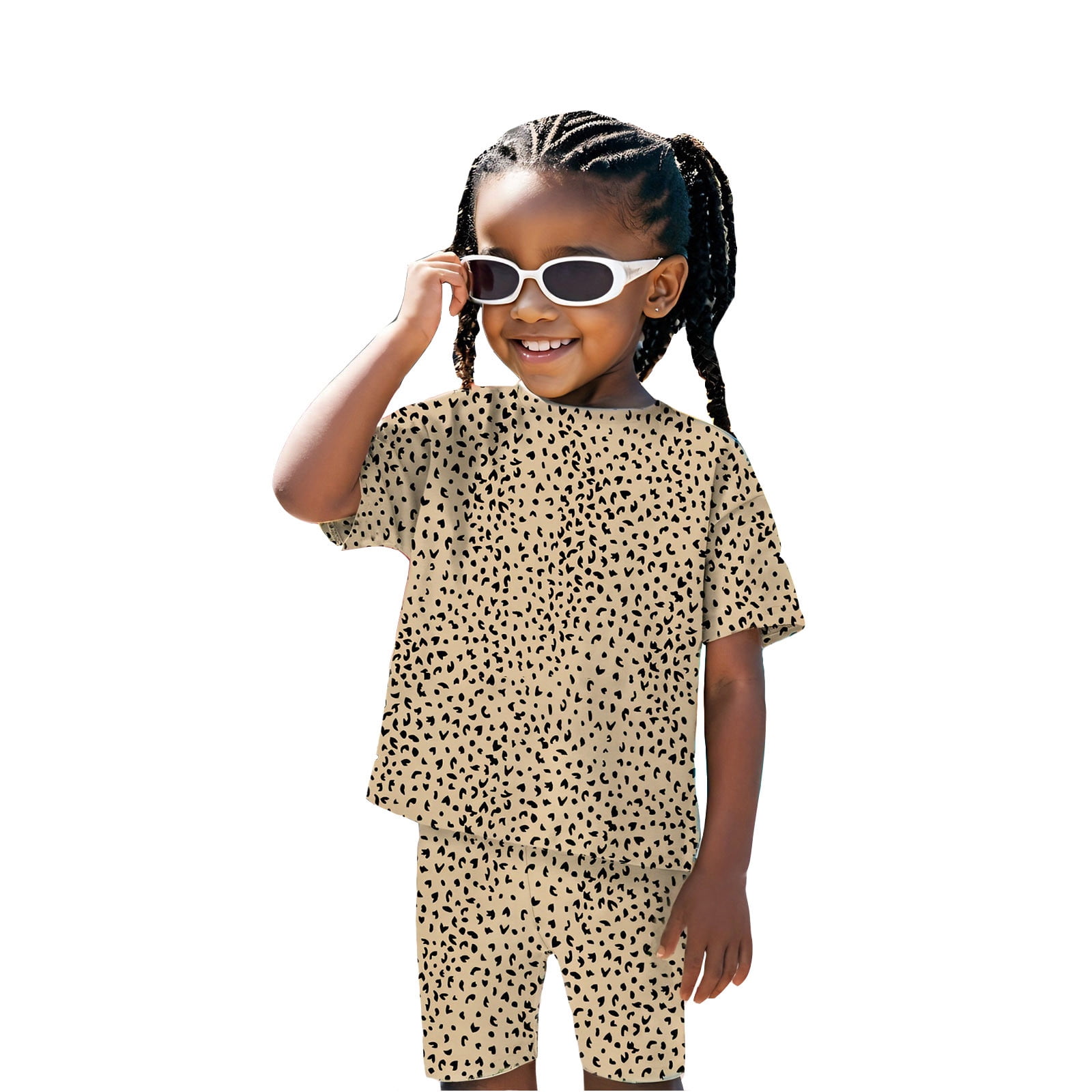 WOYY Girls Leopard Outfits Short Sleeve Crew Neck T-Shirt and Shorts ...