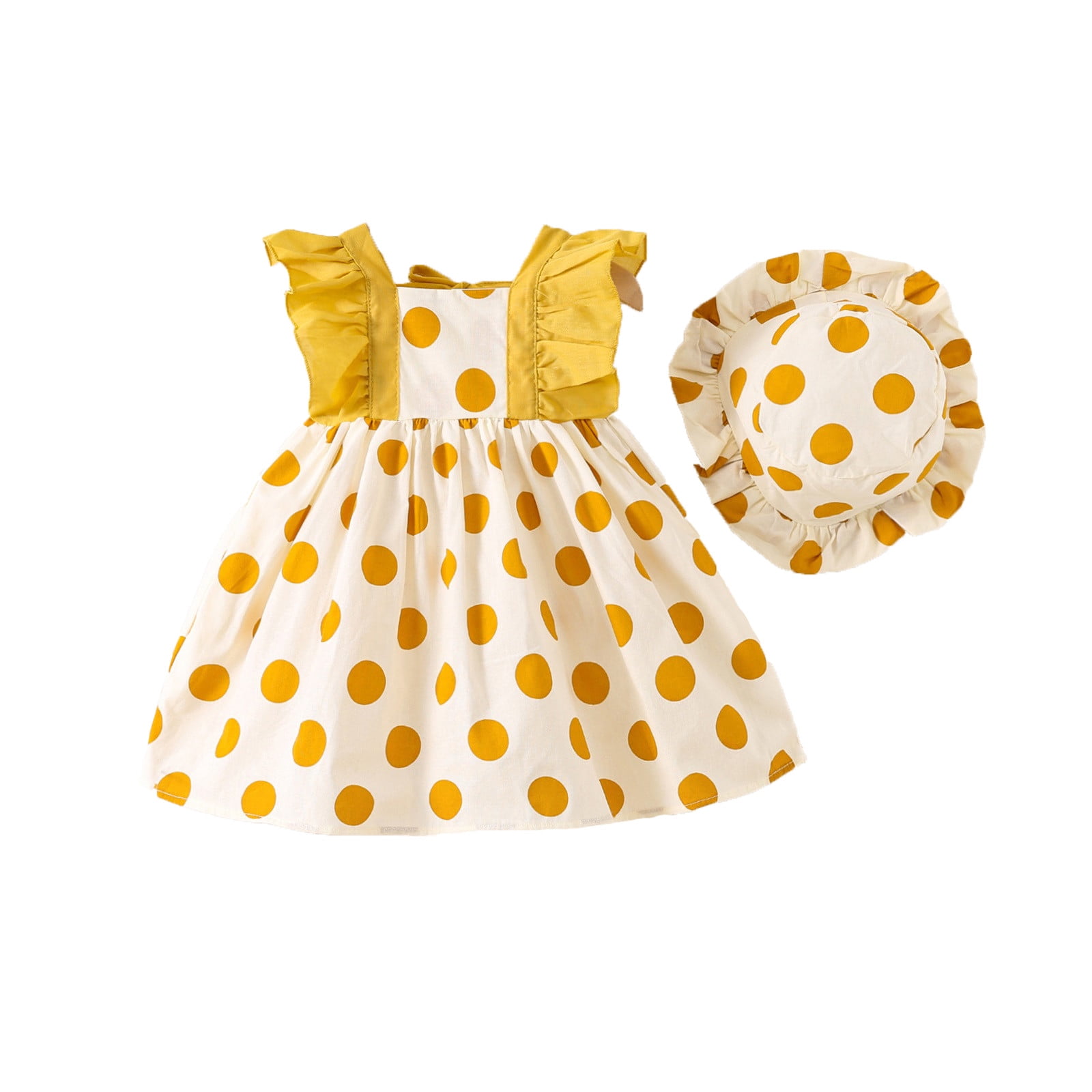 WOYY Girls Ruffle Sleeveless Backless Floral Dress with Straw Hat Set ...