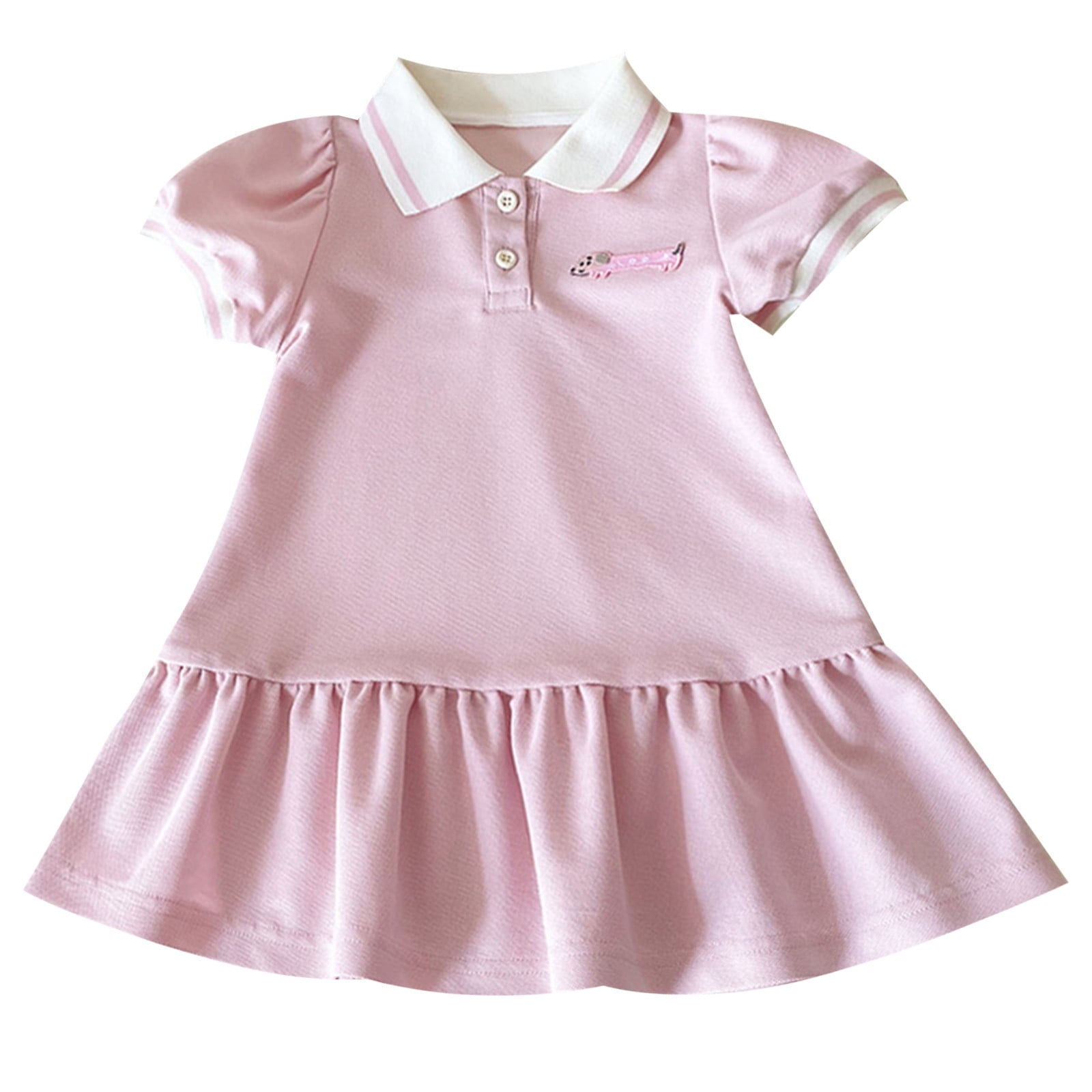 WOYY Girls Short Sleeve Ruffle Polo Dress Summer Casual School Uniform ...