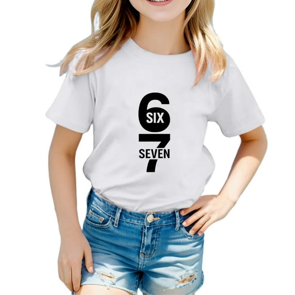 WOYY Girls Short Sleeve T Shirt Six Seven Print Crew Neck T-Shirt Kids ...