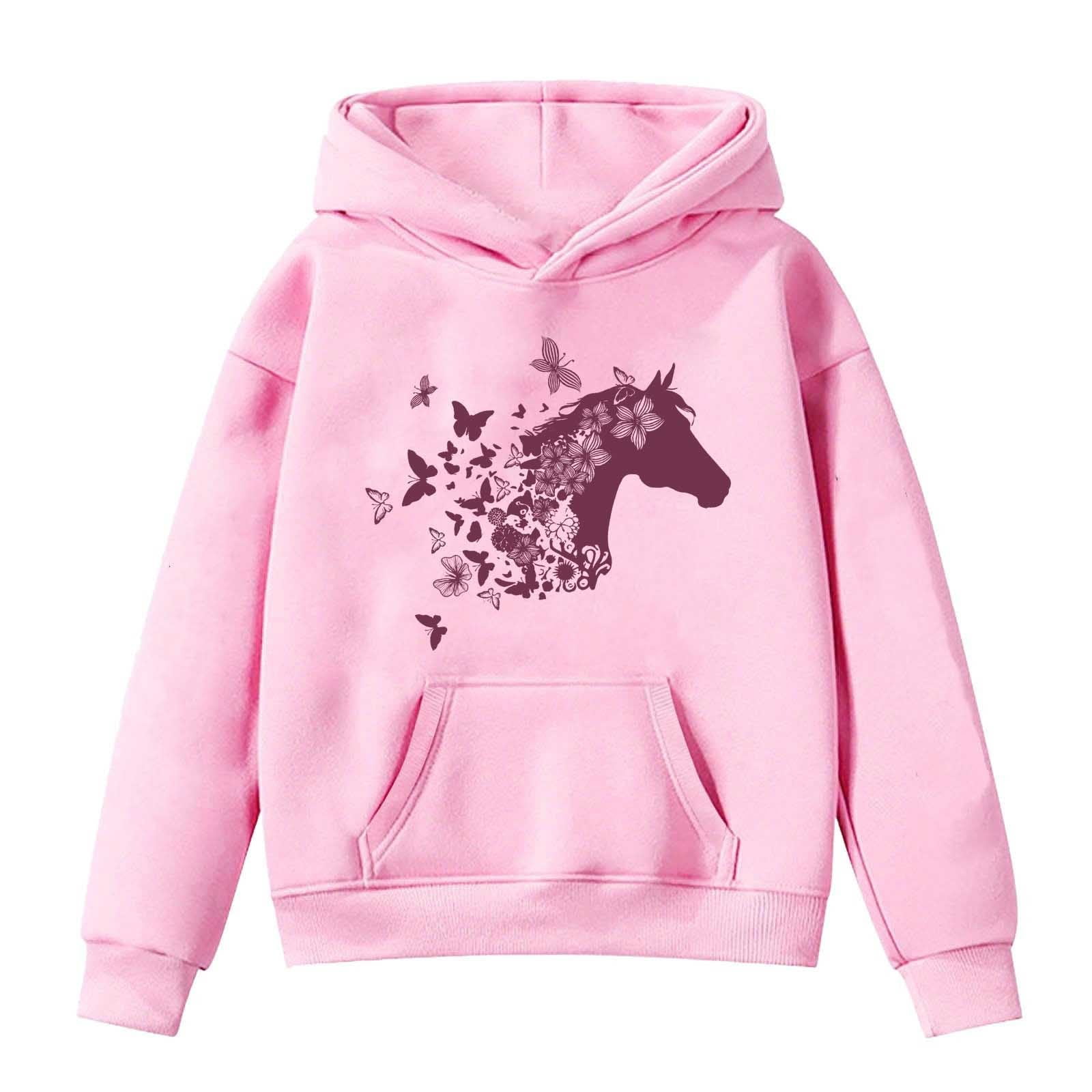 WOYY Hoodie for Girl Horse Print Hooded Sweatshirt Kids Fall Winter ...