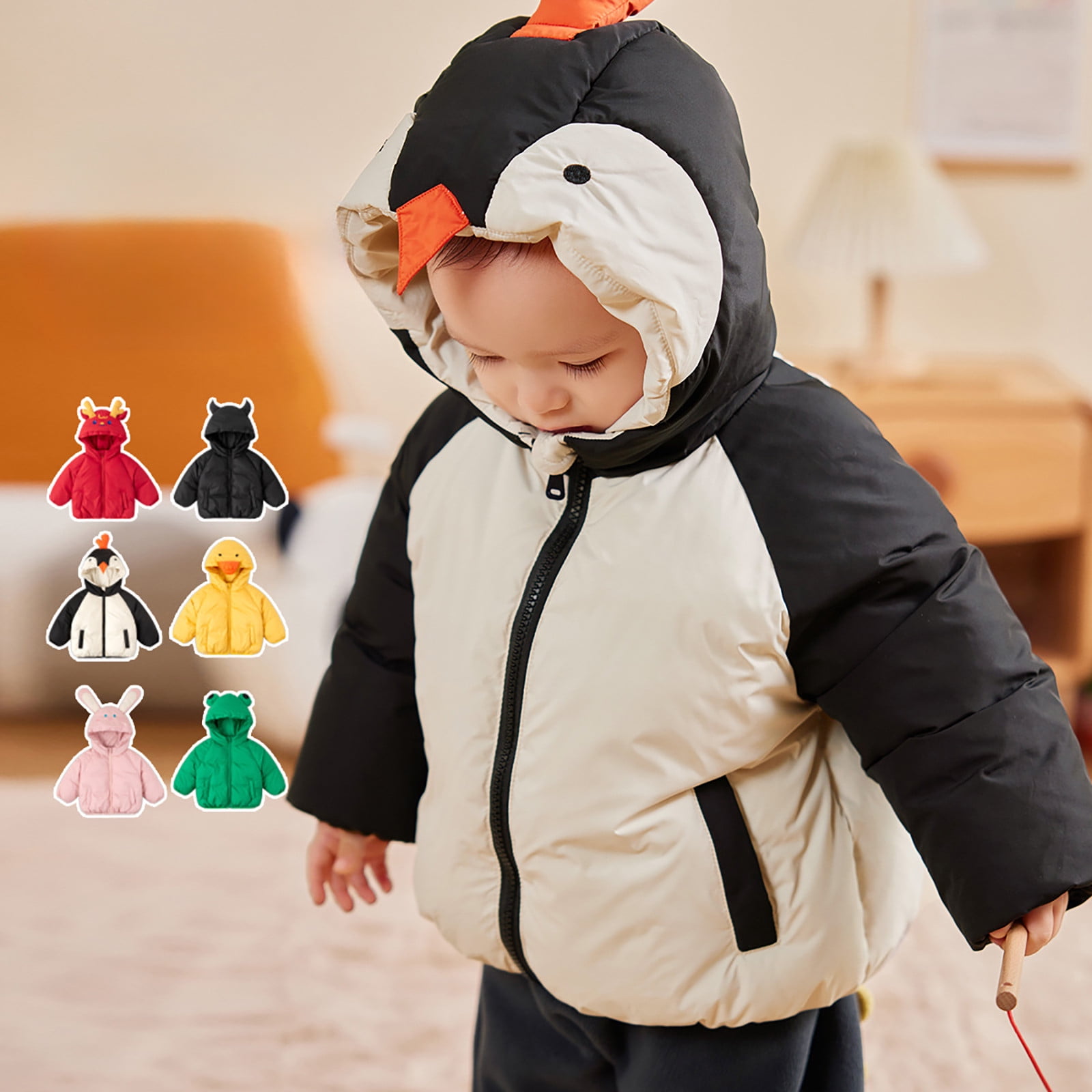 WOYY Infant Boys Down Coat Cute Animal Ear Hooded Jacket Winter Puffer ...