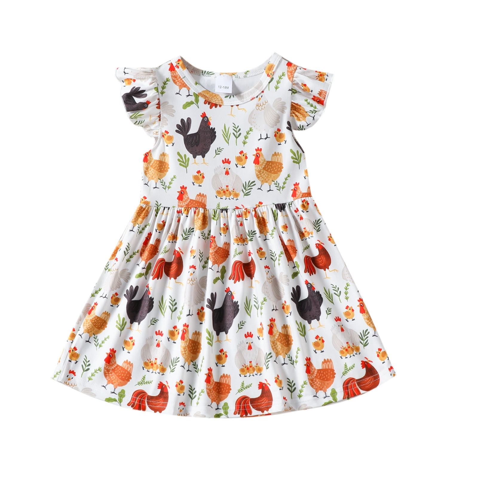 WOYY Infant Girls Dress Rooster Print Summer Dress with Flutter Sleeves ...
