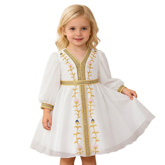 WOYY Infant Girls Embroidery Long Puff Sleeve Dress Party Gown Mesh ...