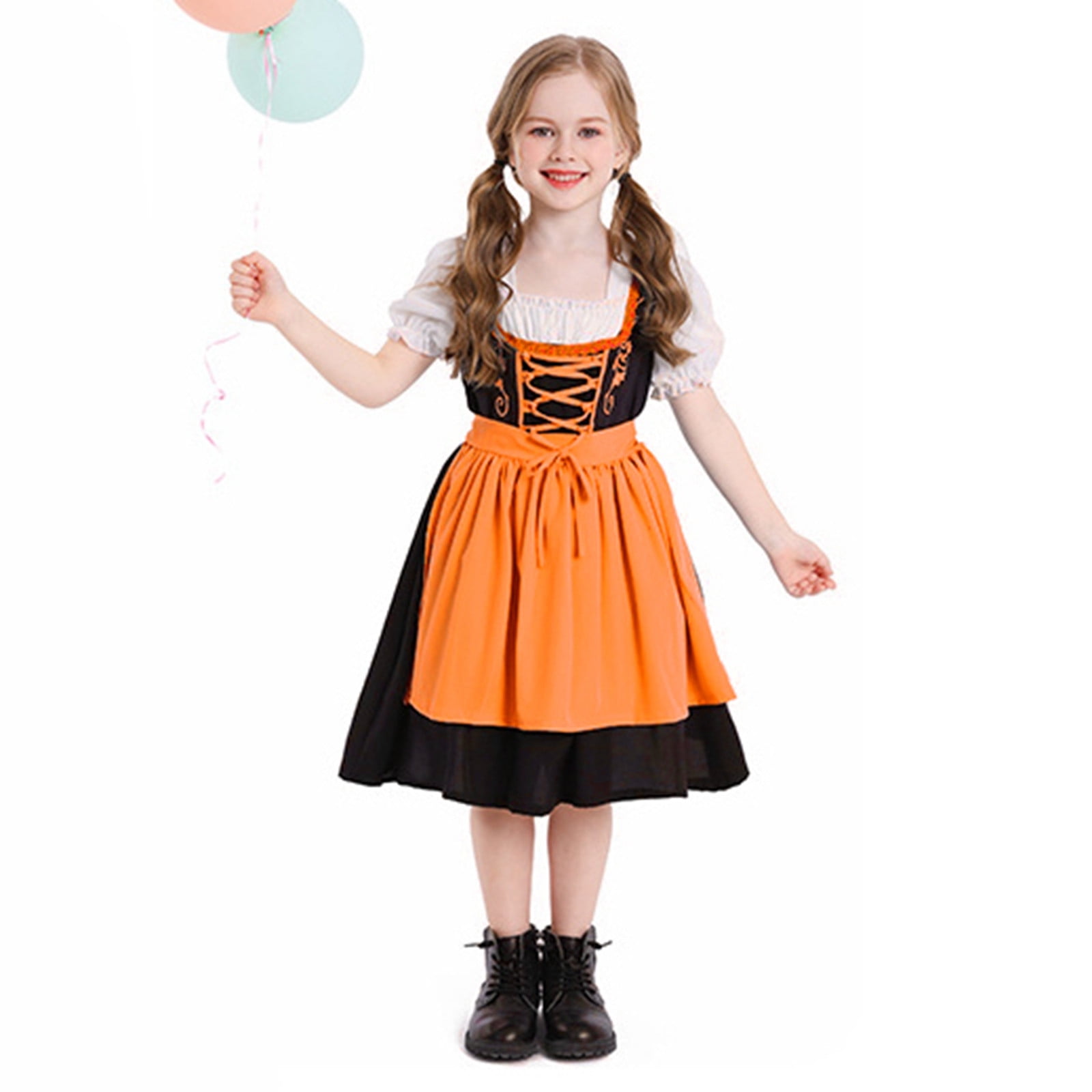 WOYY Girls Short Puff Sleeve Stage Performance Dress with Apron ...