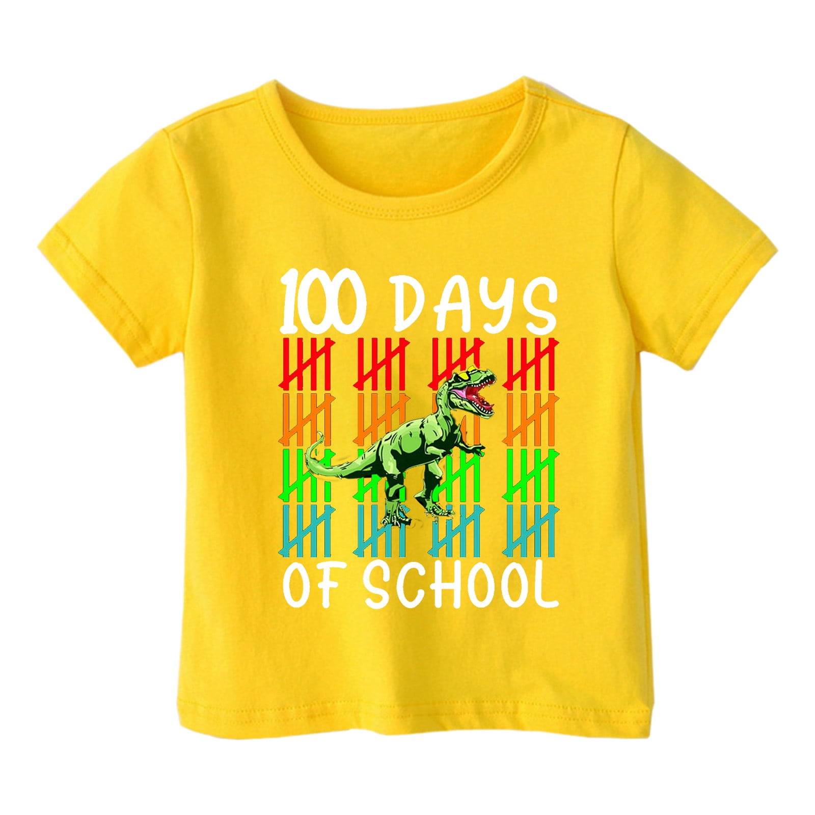 WOYY Kids 100 Days Of School Shirt Dinosaur Print Short Sleeve T-Shirt ...