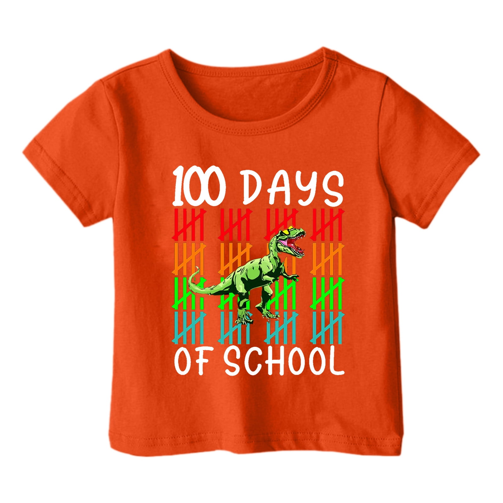 WOYY Kids 100 Days Of School Shirt Dinosaur Print Short Sleeve T-Shirt for Boys and Girls ...