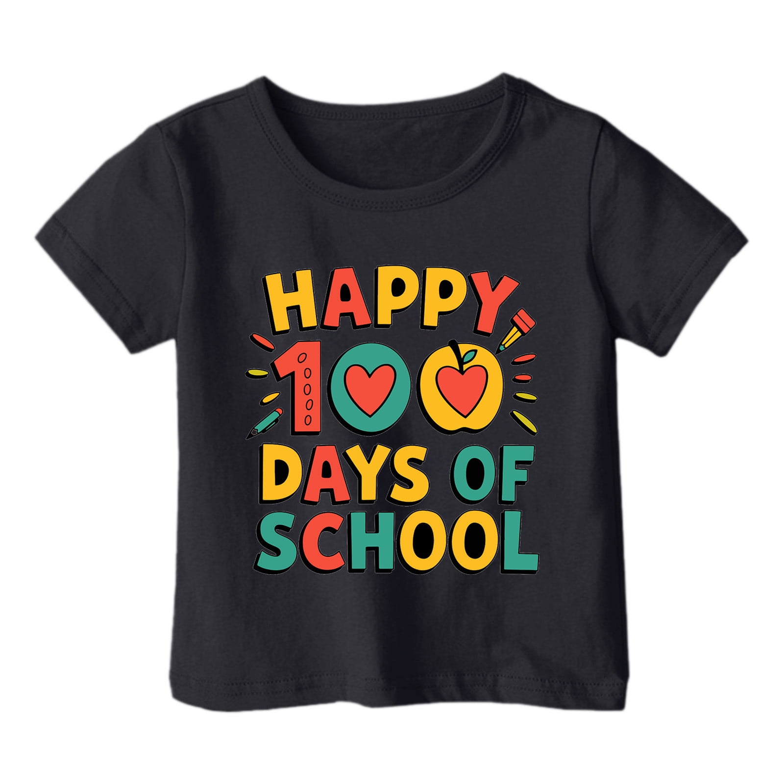 WOYY Kids 100 Days Of School T-Shirt Boys Girls Letter Print Short ...