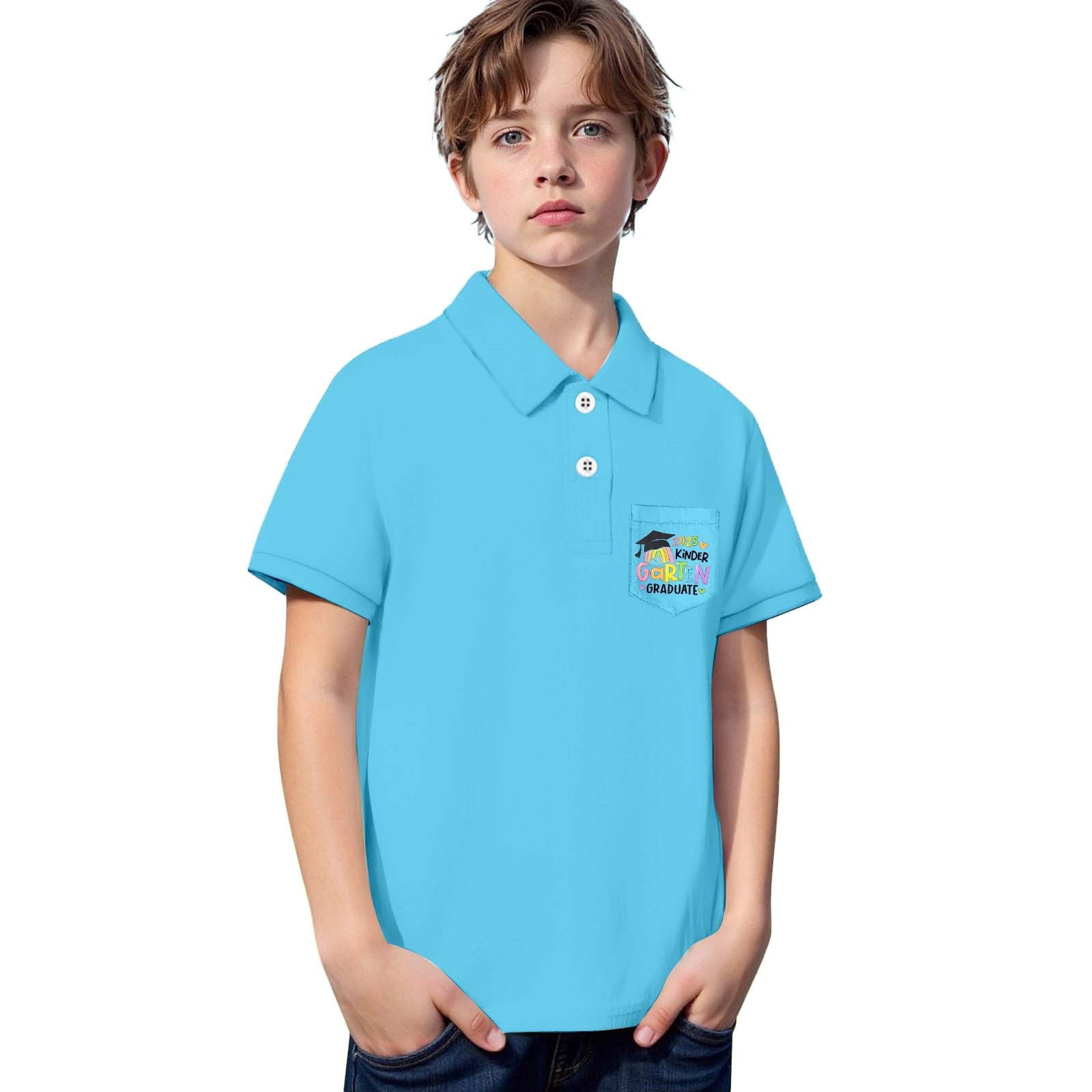WOYY Little Boys Graduation Polo Shirt Short Sleeve Pocket T-Shirt ...