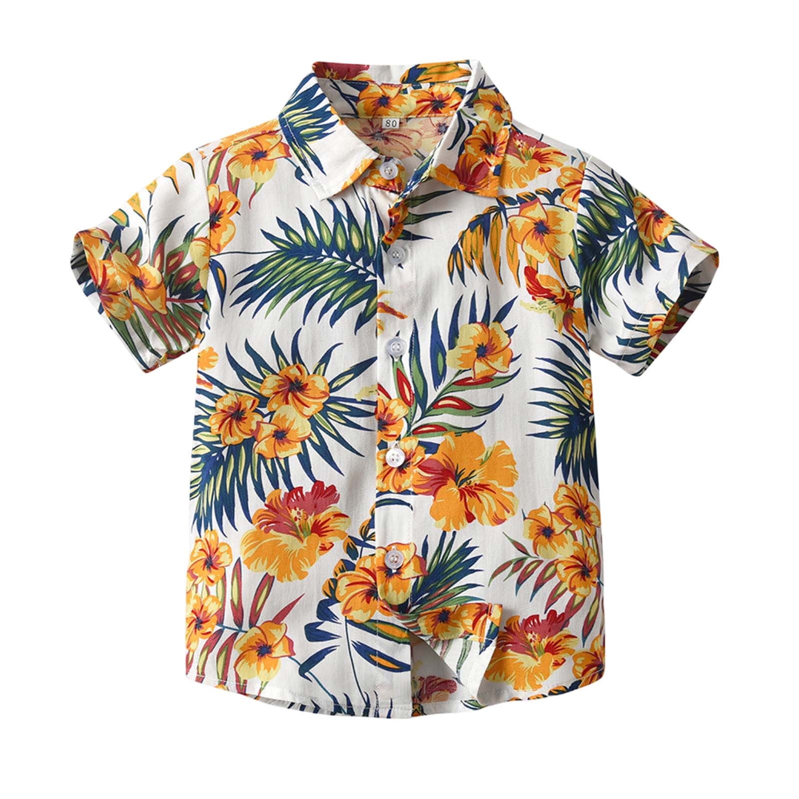 WOYY Little Boys Hawaii Beach Shirt Summer Vacation Short Sleeve Button Shirt, Sizes 6M-8Y ...