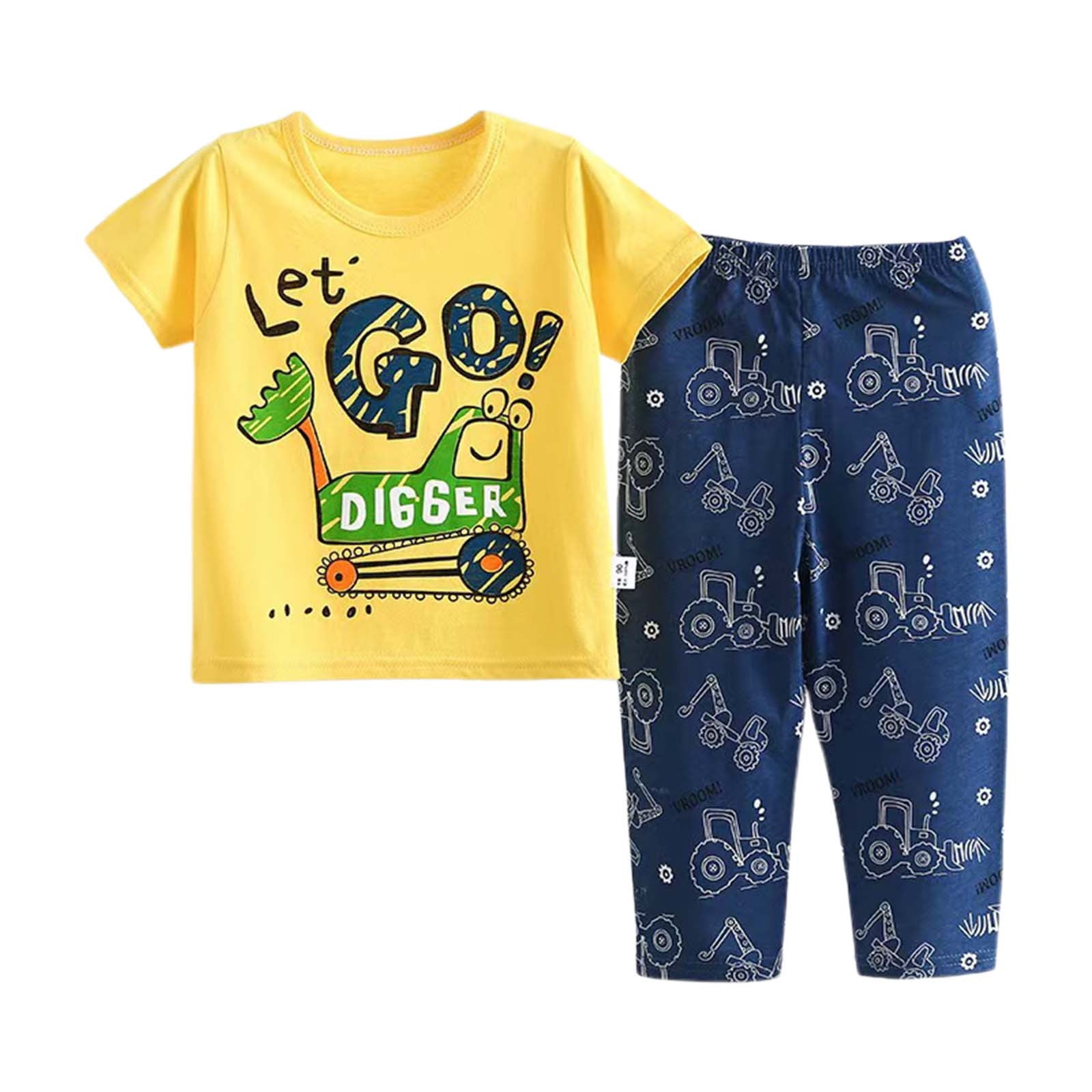 WOYY Little Boys Pajamas Cartoon Print Short Sleeve Top & Pants ...