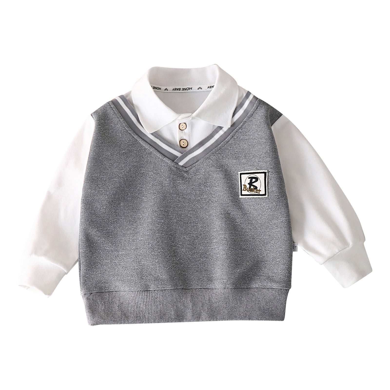 WOYY Little Boys School Polo Shirt Varsity Sweater Long Sleeve Pullover ...