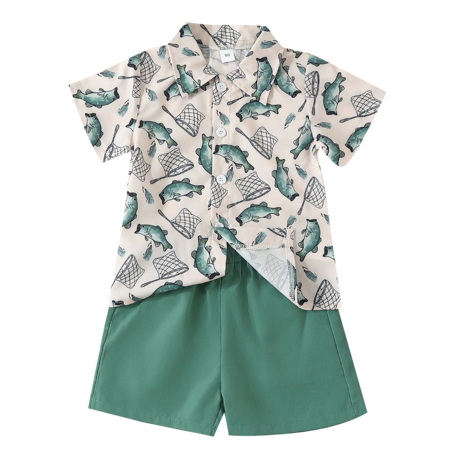 WOYY Little Boys Summer Outfits Fish Print Short Sleeved Button Down ...