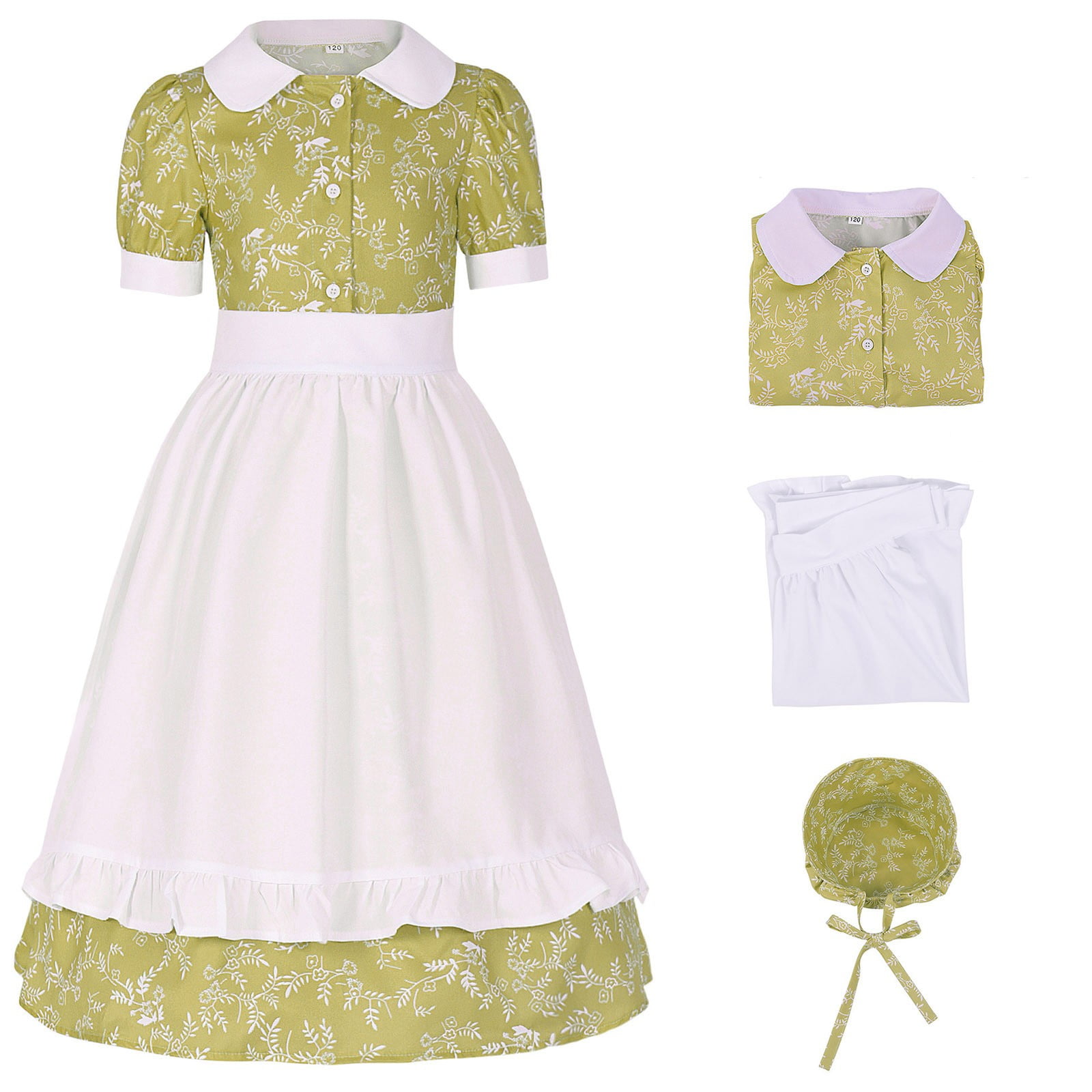WOYY Little Girl's Garden Style Short Sleeve Dress with Apron Hat Long ...