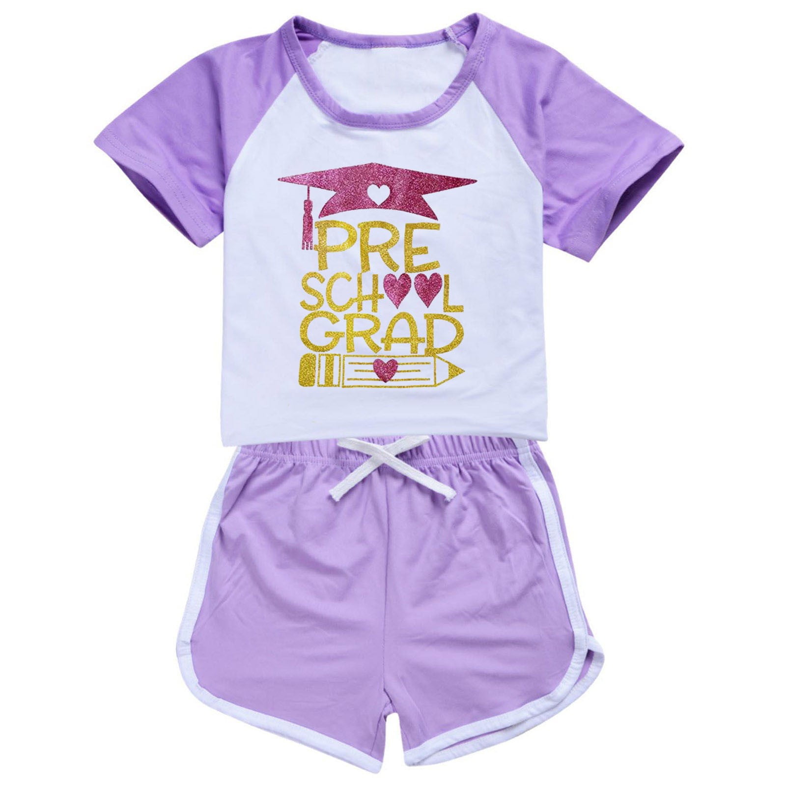 WOYY Little Girls Graduation Season Outfits Short Sleeve Graphic Tee ...