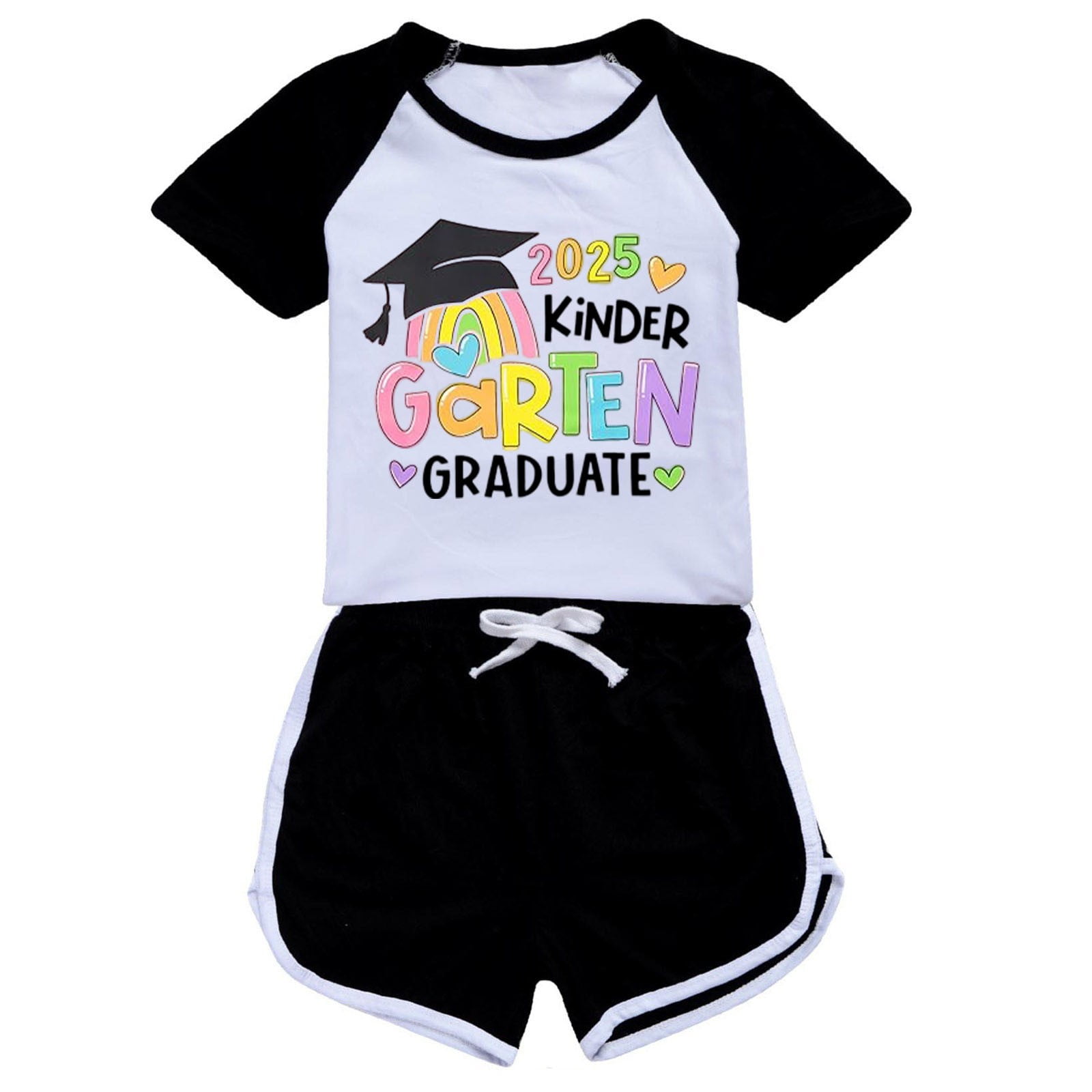WOYY Little Girls Graduation Short Sleeve T-Shirt Shorts Outfits Active ...