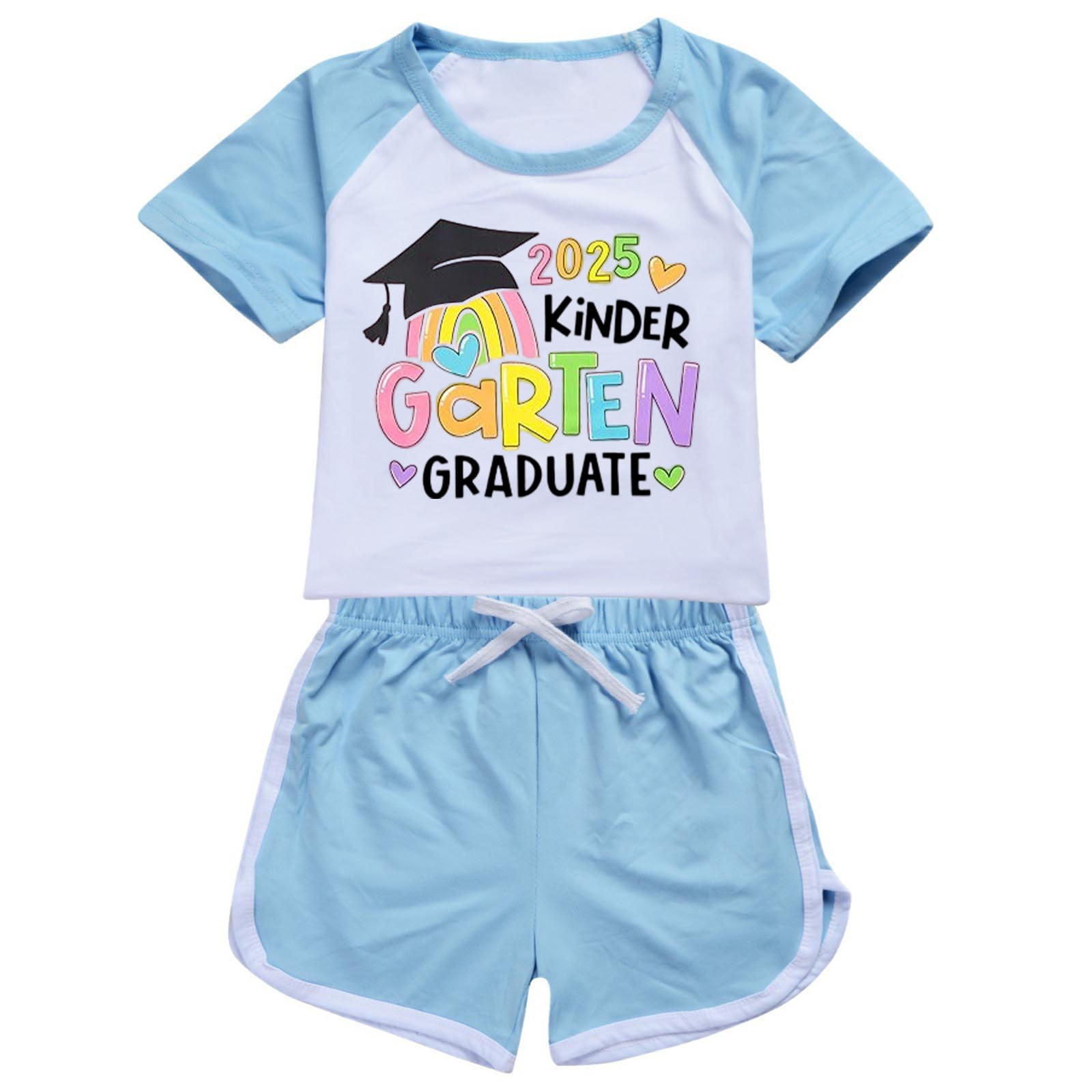 WOYY Little Girls Graduation Short Sleeve T-Shirt Shorts Outfits Active ...