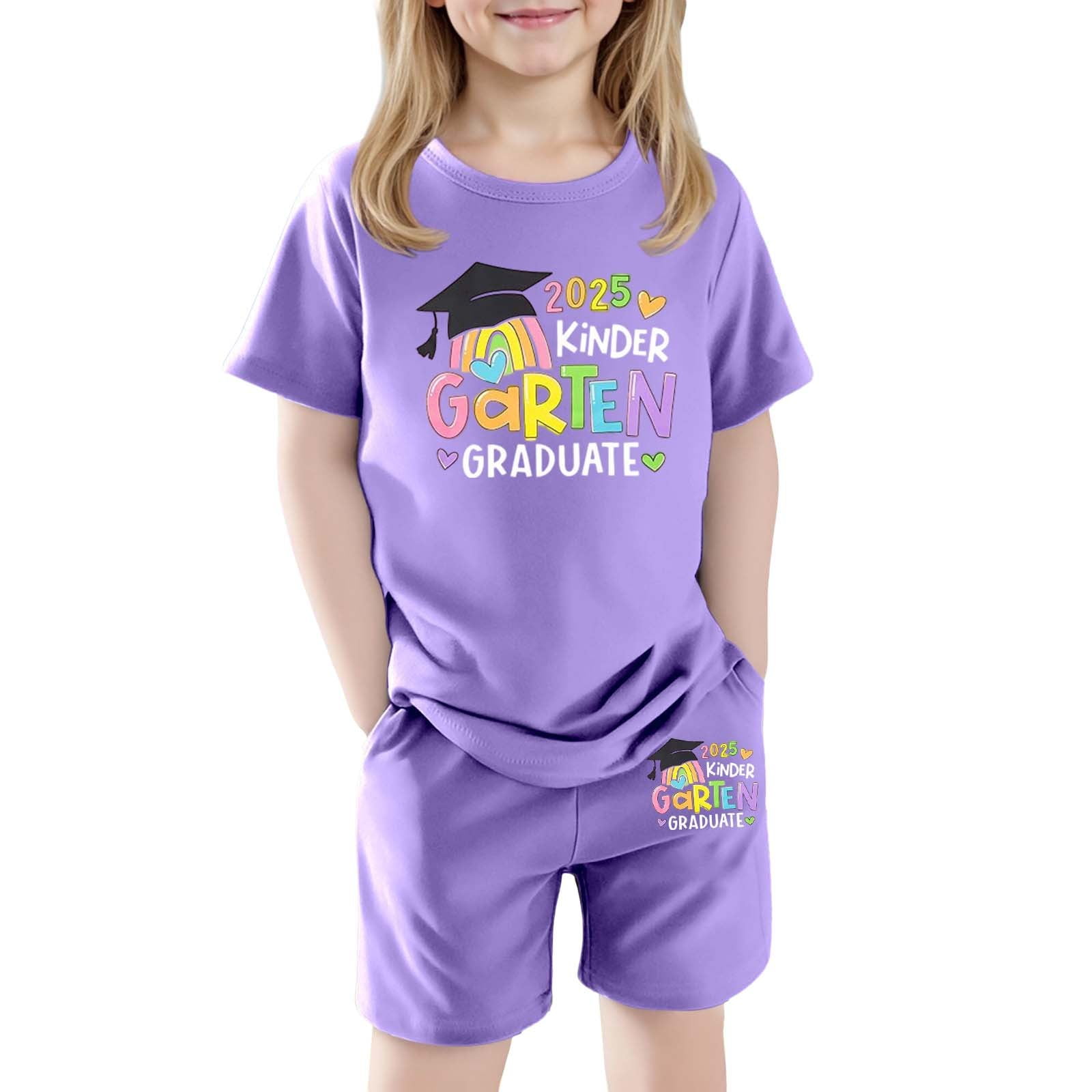 WOYY Little Girls Graduation Short Sleeve T-Shirt Shorts Outfits Summer ...